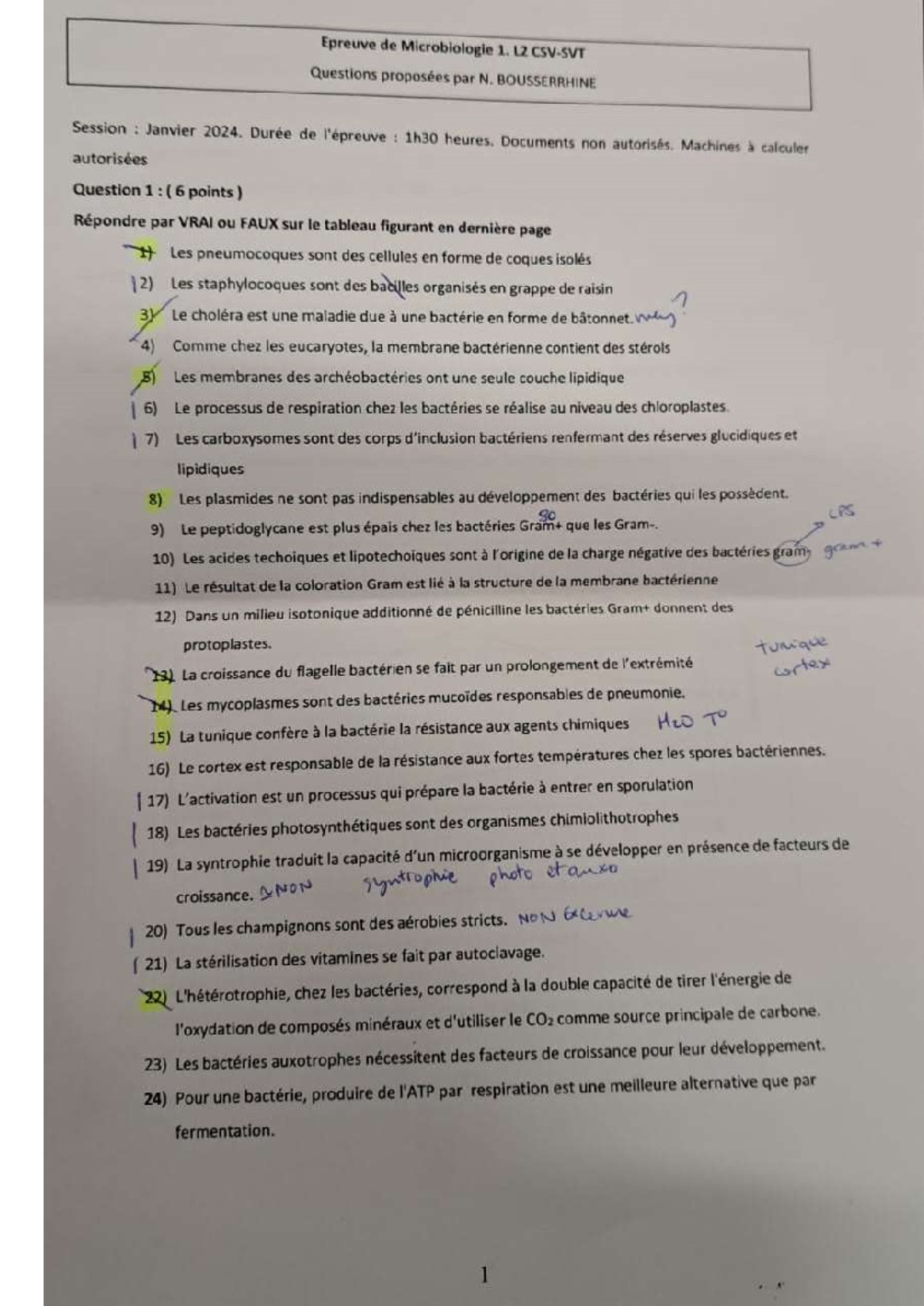 Examen 2023-2024 session 1 microbiologie - Studocu