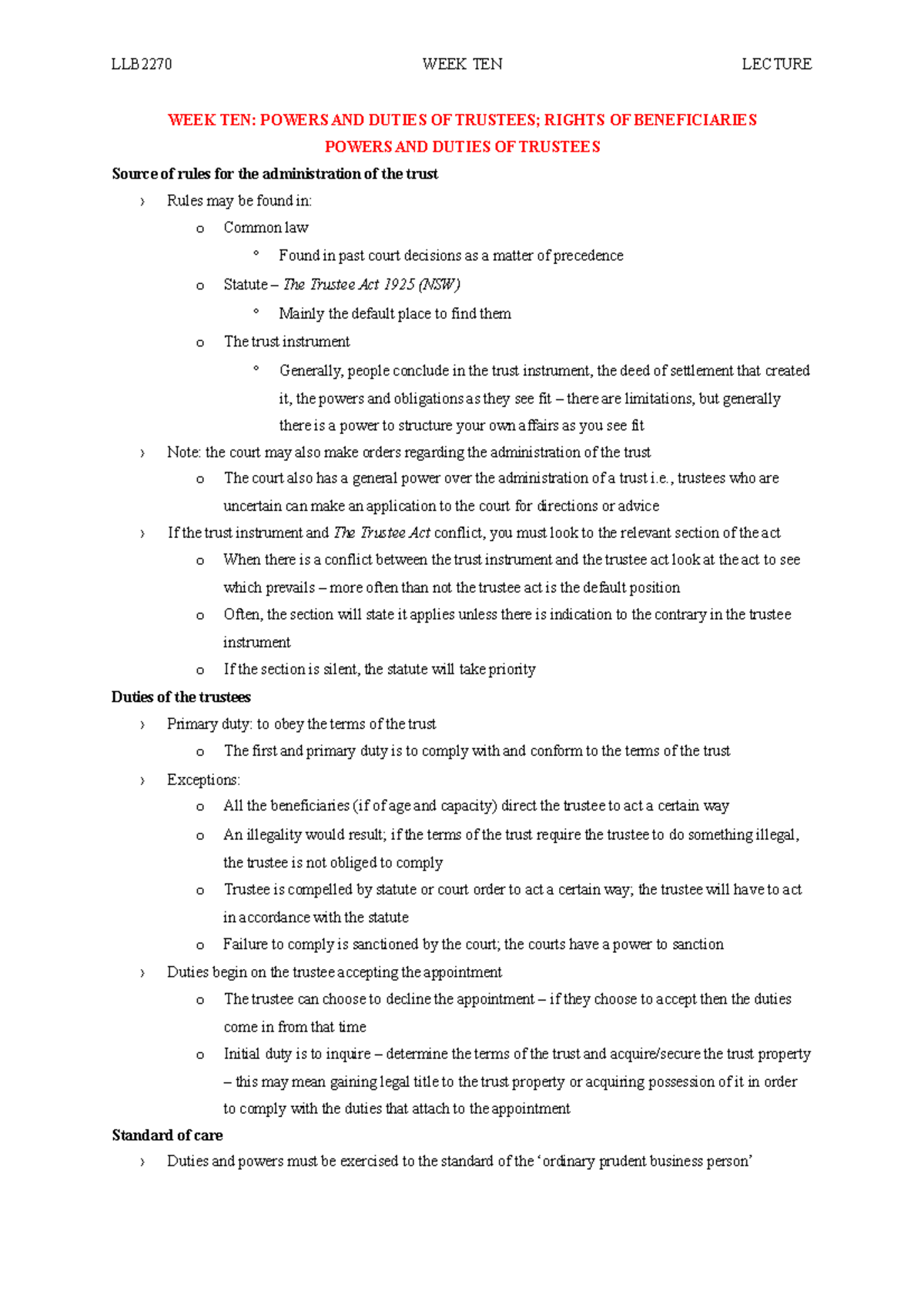 LLB2270 week ten lecture - LLB2270 - UOW - Studocu