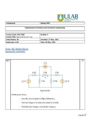 Cover page (1) - Lab Task: 2 Course code: EEE 1102 Course Title ...