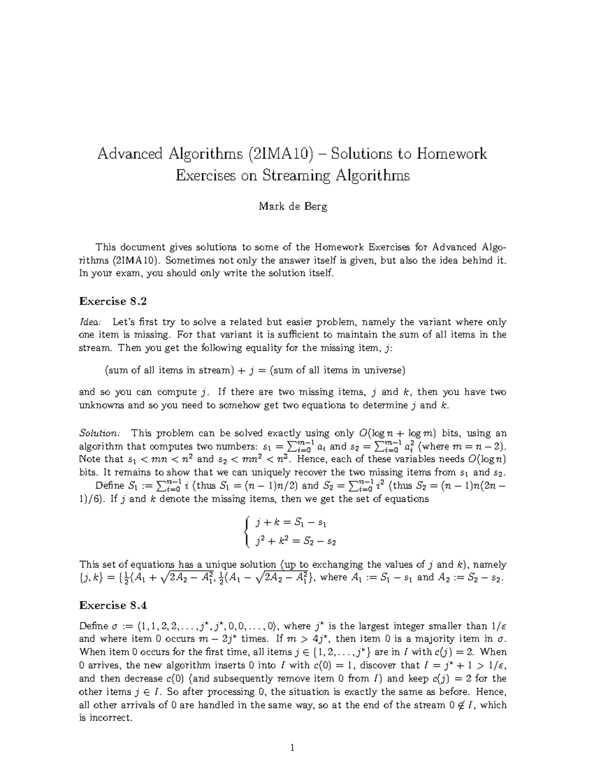 Answers-homework-Streaming - Advanced Algorithms (2IMA10) – Solutions ...