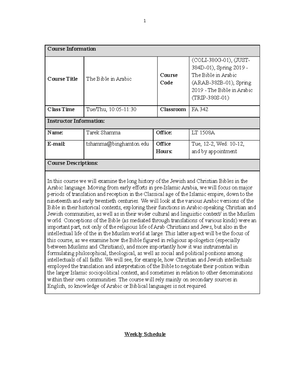 Bible -Syllabus - Course Information Course Title The Bible in Arabic ...