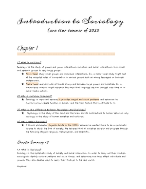 Sociology chapter 3 and 4 notes - Culture culture = values, beliefs ...