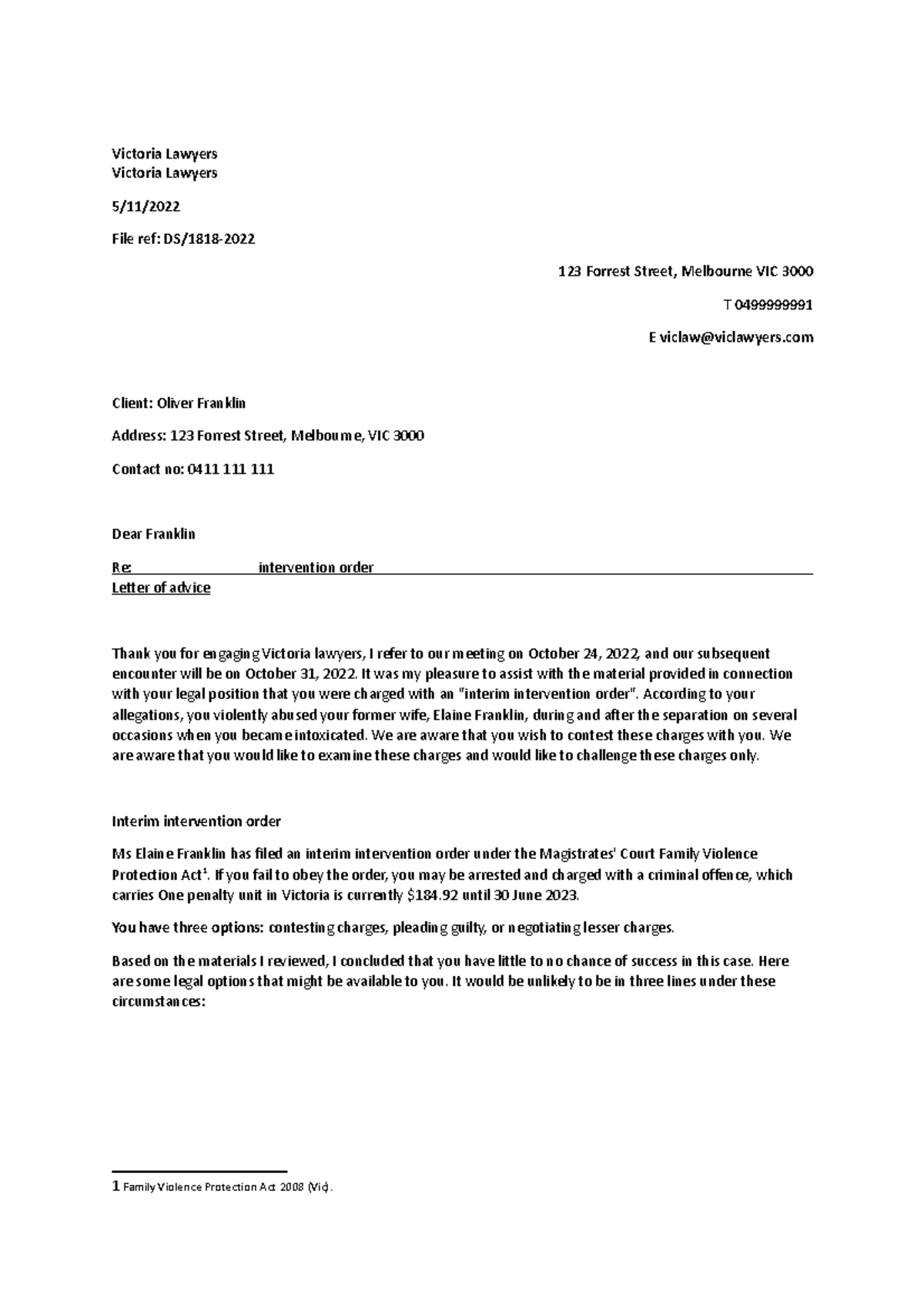 Ftyy - pk p - Victoria Lawyers Victoria Lawyers 5/11/ File ref: DS/1818 ...