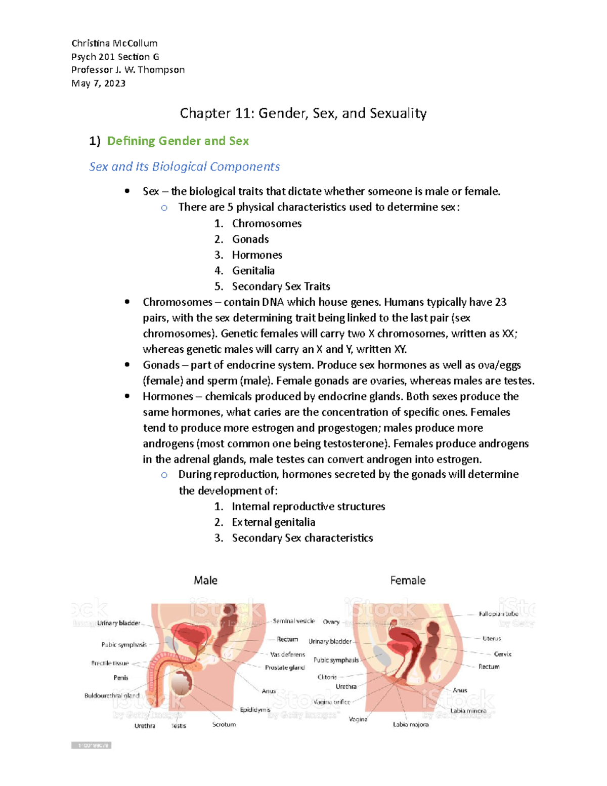 Chapter 11 Notes and Summary - Psych 201 Section G Professor J. W ...