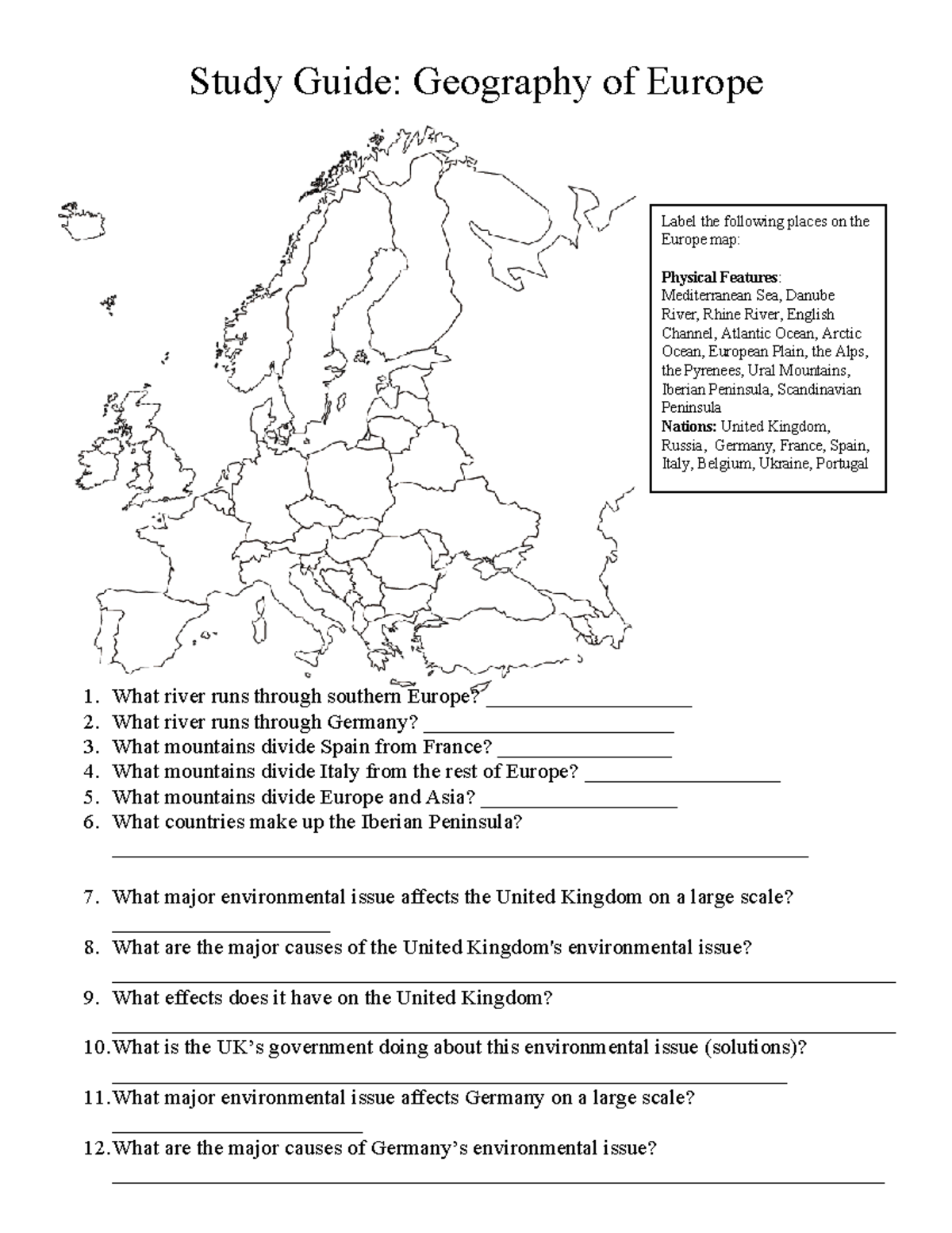 Copy of Geography of Europe Study Guide - Study Guide: Geography of ...
