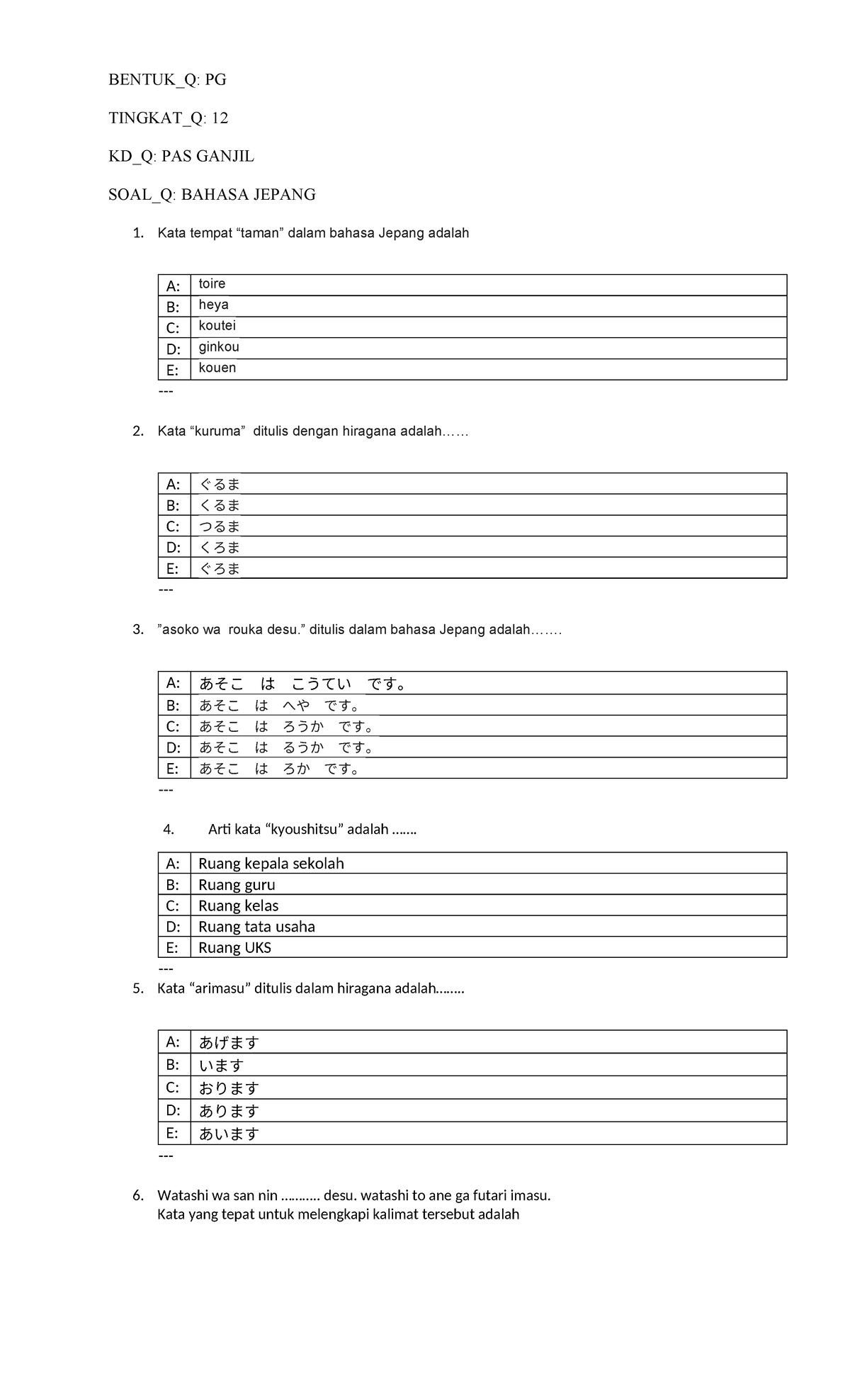 Latihan soal PAS XII - Nothing - BENTUK_Q: PG TINGKAT_Q: 12 KD_Q: PAS GANJIL SOAL_Q: BAHASA ...
