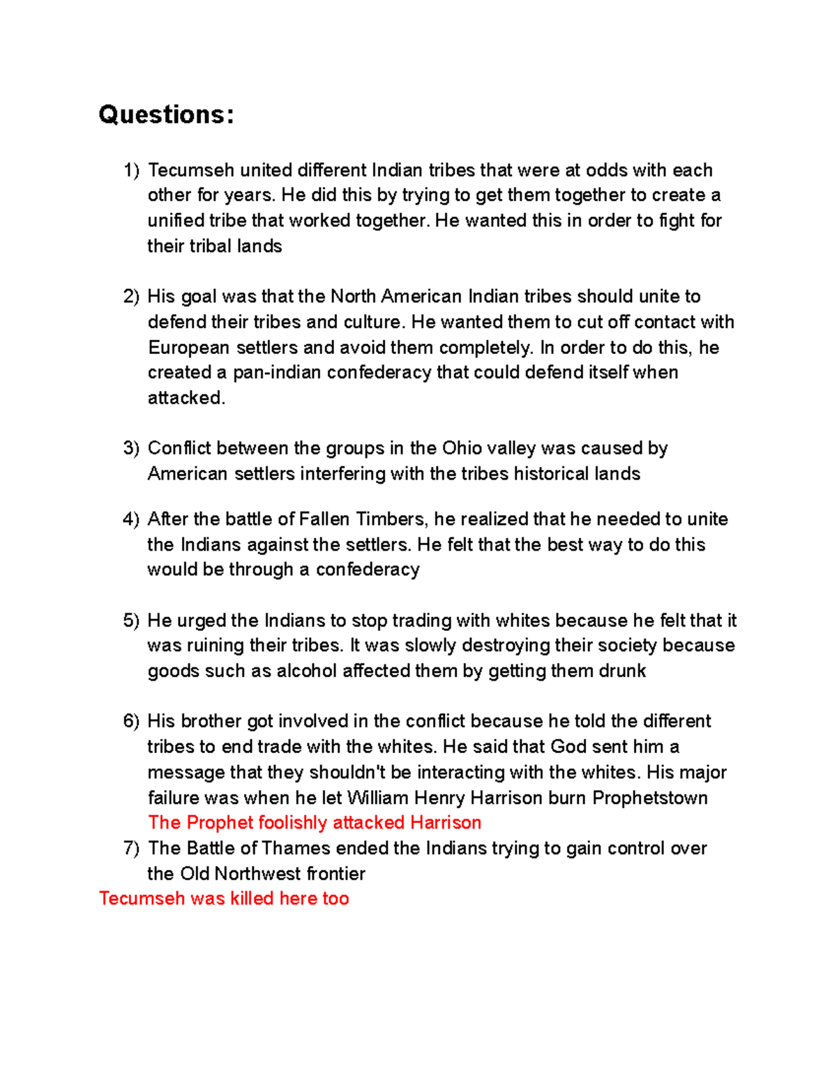 Tecumseh last stand - Questions: Tecumseh united different Indian ...