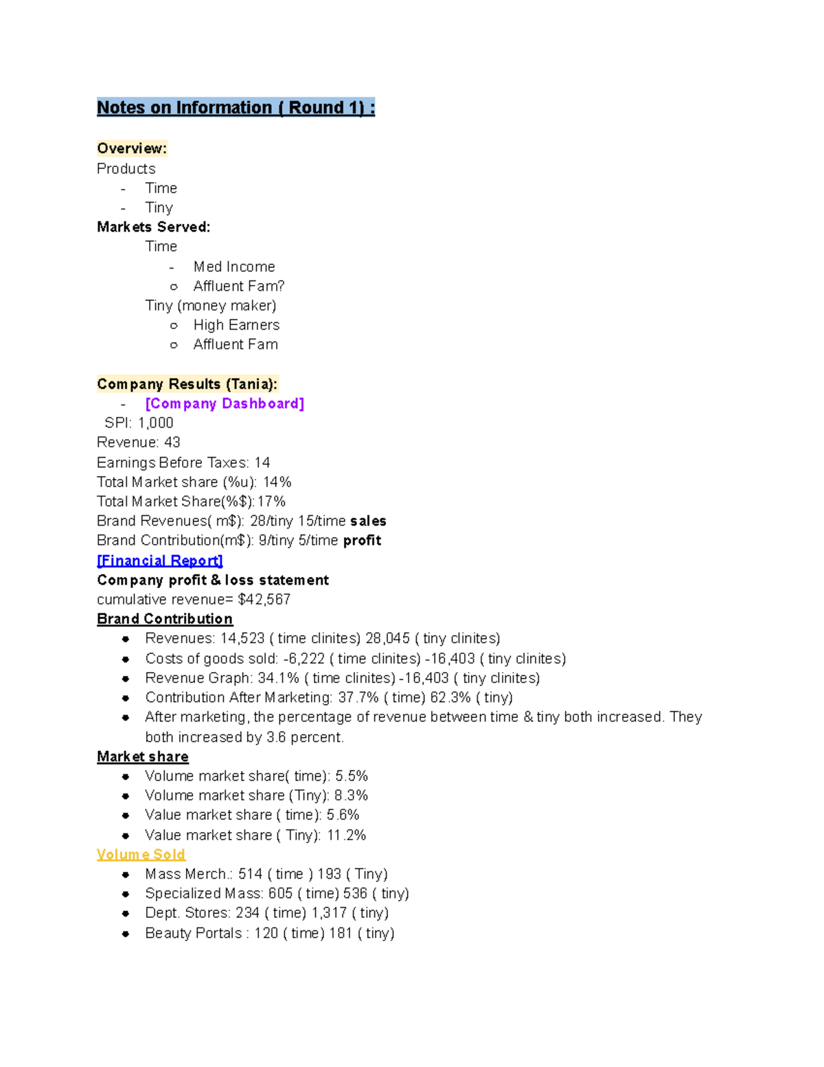 R1 - These are round notes from the marketing strategy assimilation ...
