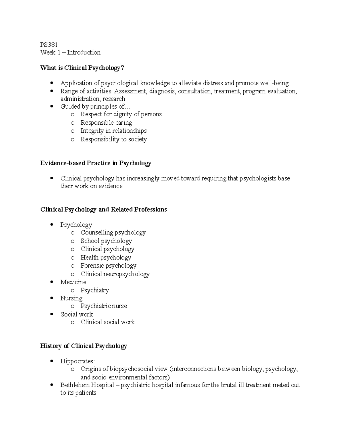 Week 1 - intro - chapter 1 - PS Week 1 – Introduction What is Clinical ...