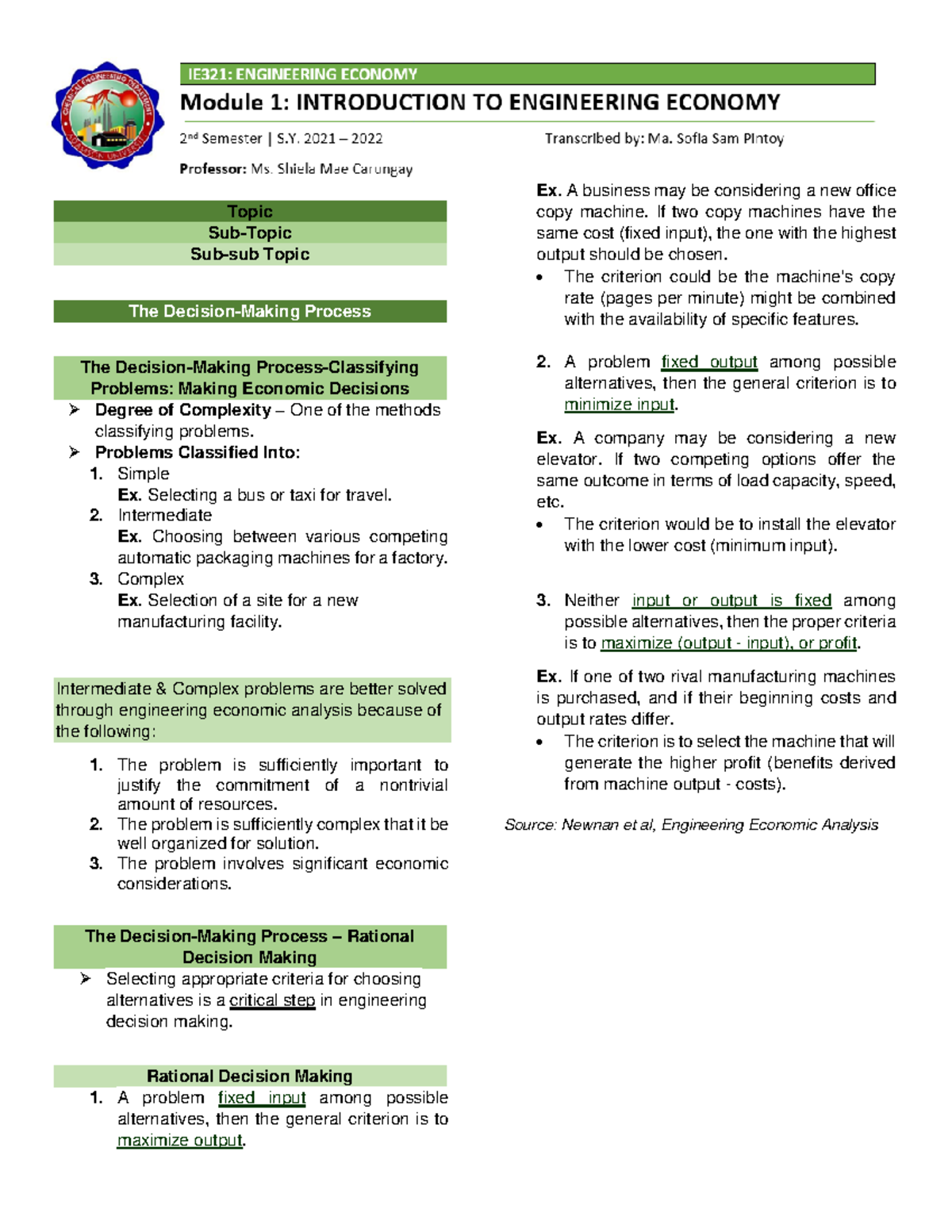 Module 1 - Decision Making Process - Topic Sub-Topic Sub-sub Topic The ...