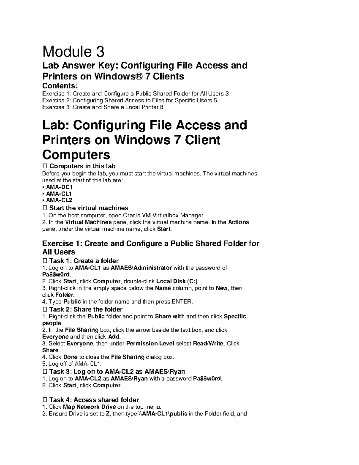 W7 Lesson 6 - Configuring File Access and Printers on Windows 7 - Activity - Module 3 Lab Answer ...