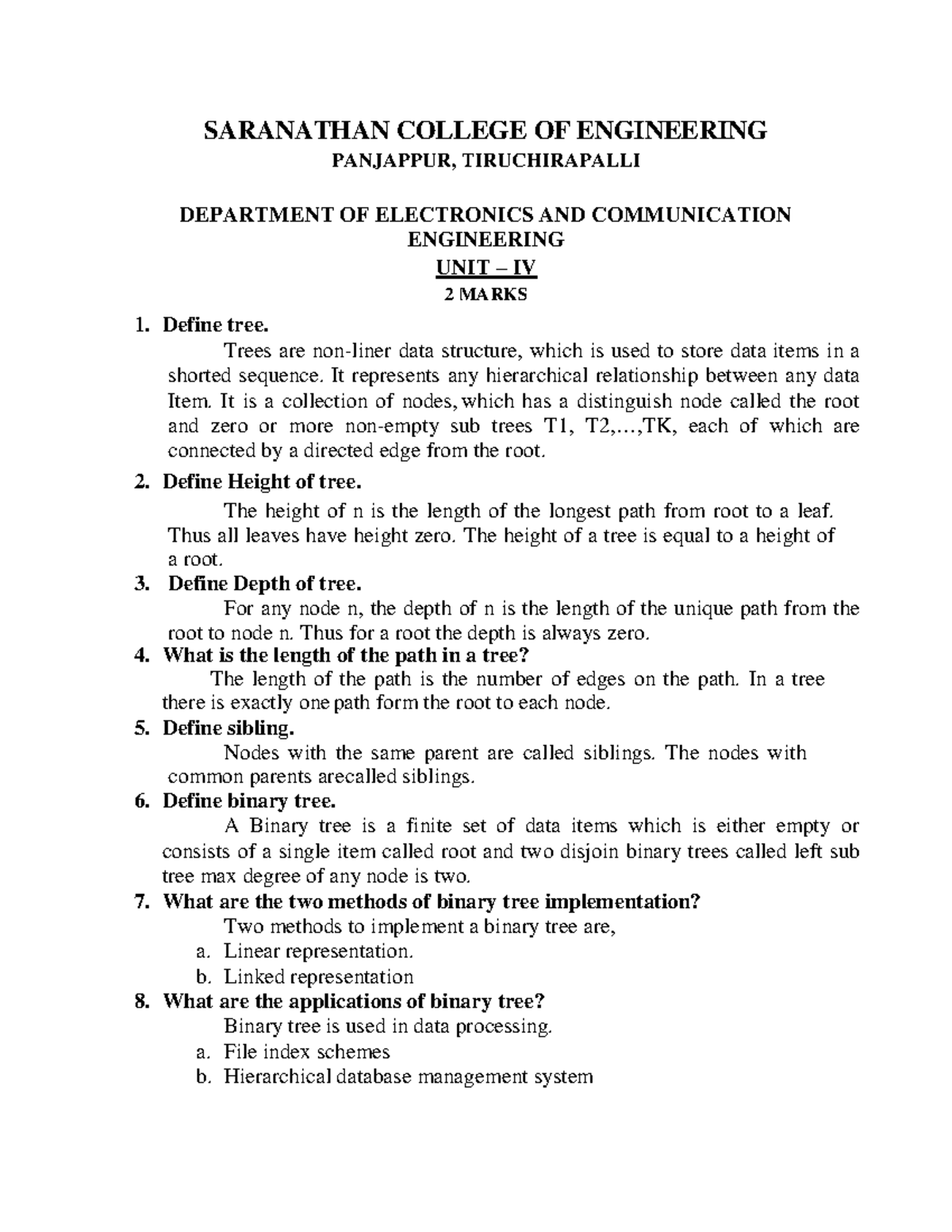 UNIT IV QB - DATA STURUCTURE NOTES - SARANATHAN COLLEGE OF ENGINEERING ...