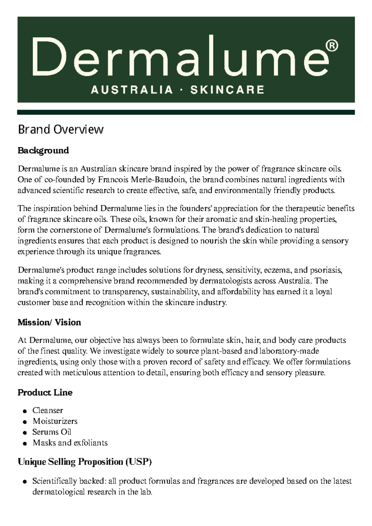 Dermalume Company Brief - Brand Overview Background Dermalume is an ...