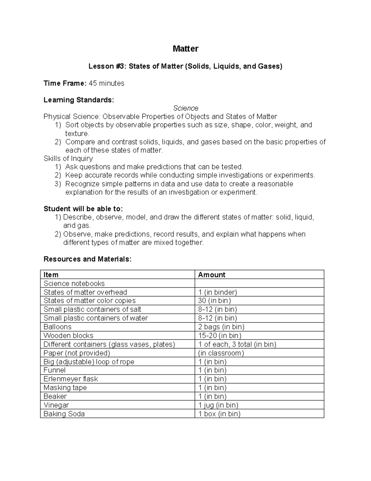 Matter Lesson 3 full - Matter Lesson #3: States of Matter (Solids ...