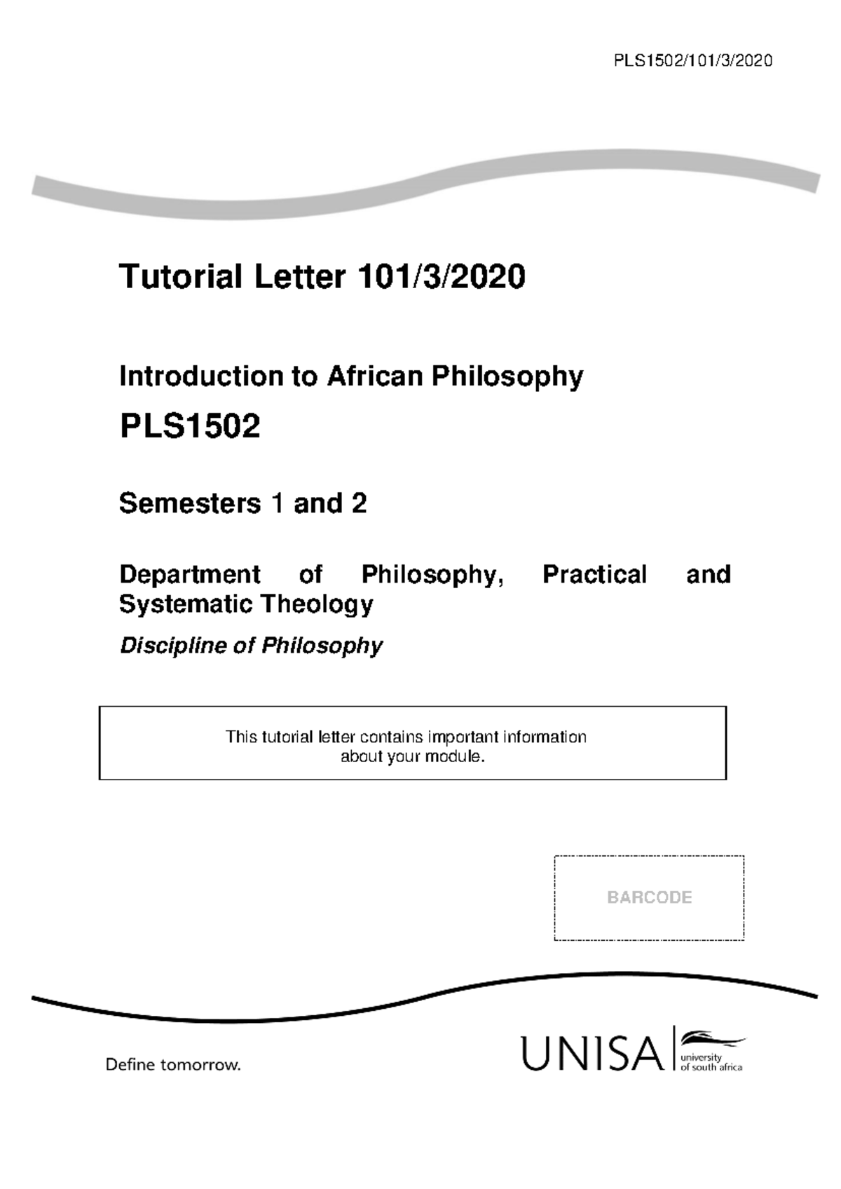 Tutorial lettr PLS1502 2 - Tutorial Letter 101/3/ Introduction to ...
