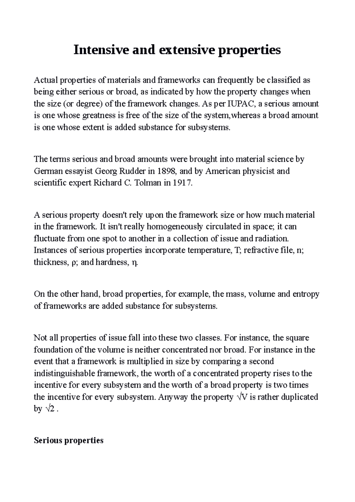 Intensive and extensive properties - As per IUPAC, a serious amount is ...