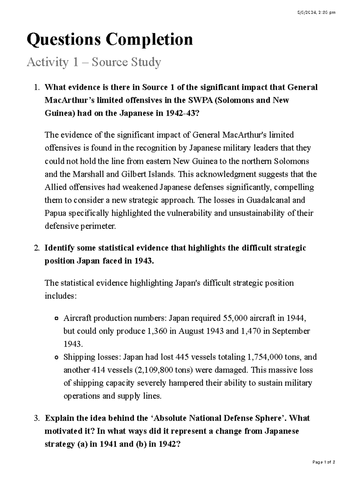 Allied and Japanese Strategy and Campaigns in the Pacific - 5/6/2024, 2 ...