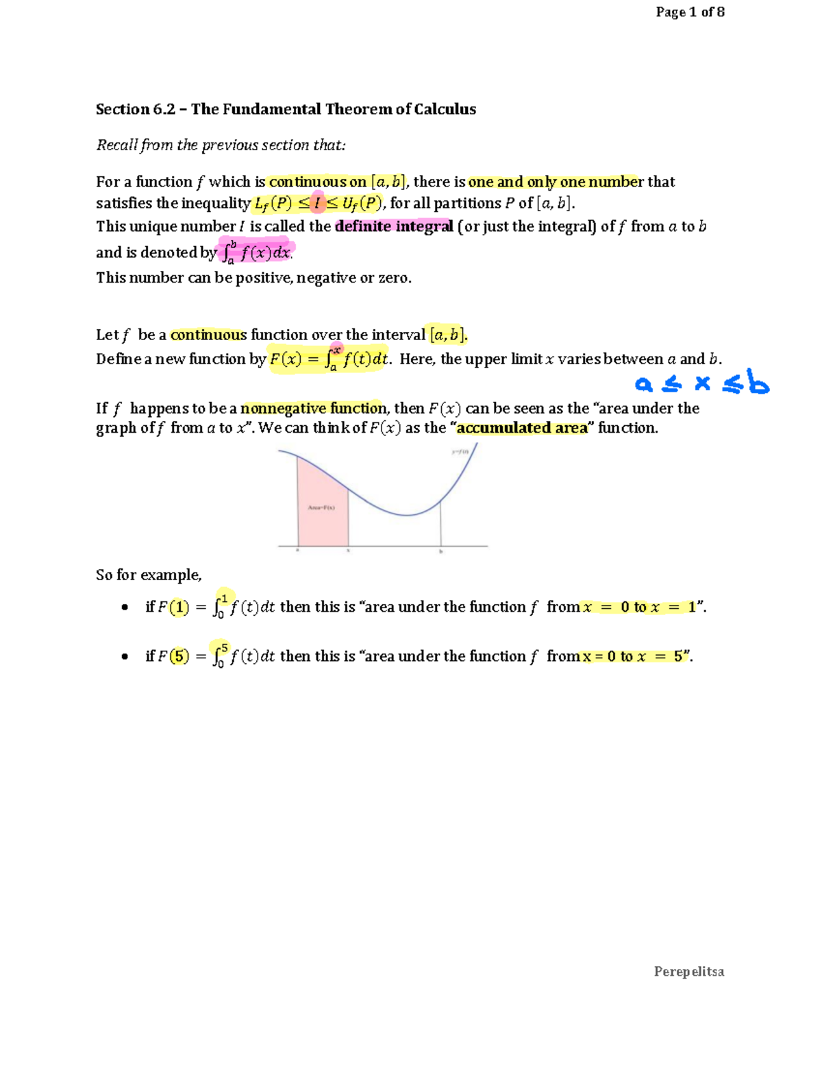 1431S62 notes - Section 6 Ȃ The Fundamental Theorem of Calculus Recall ...