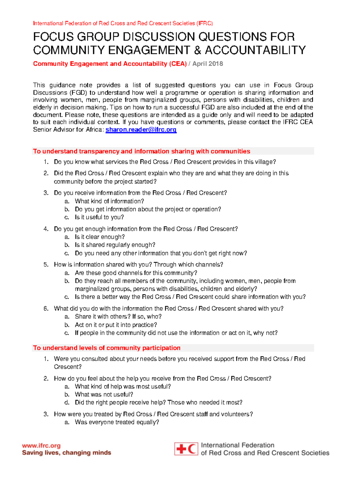 Focus Group Discussion Questions for CEA - International Federation of Red Cross and Red ...