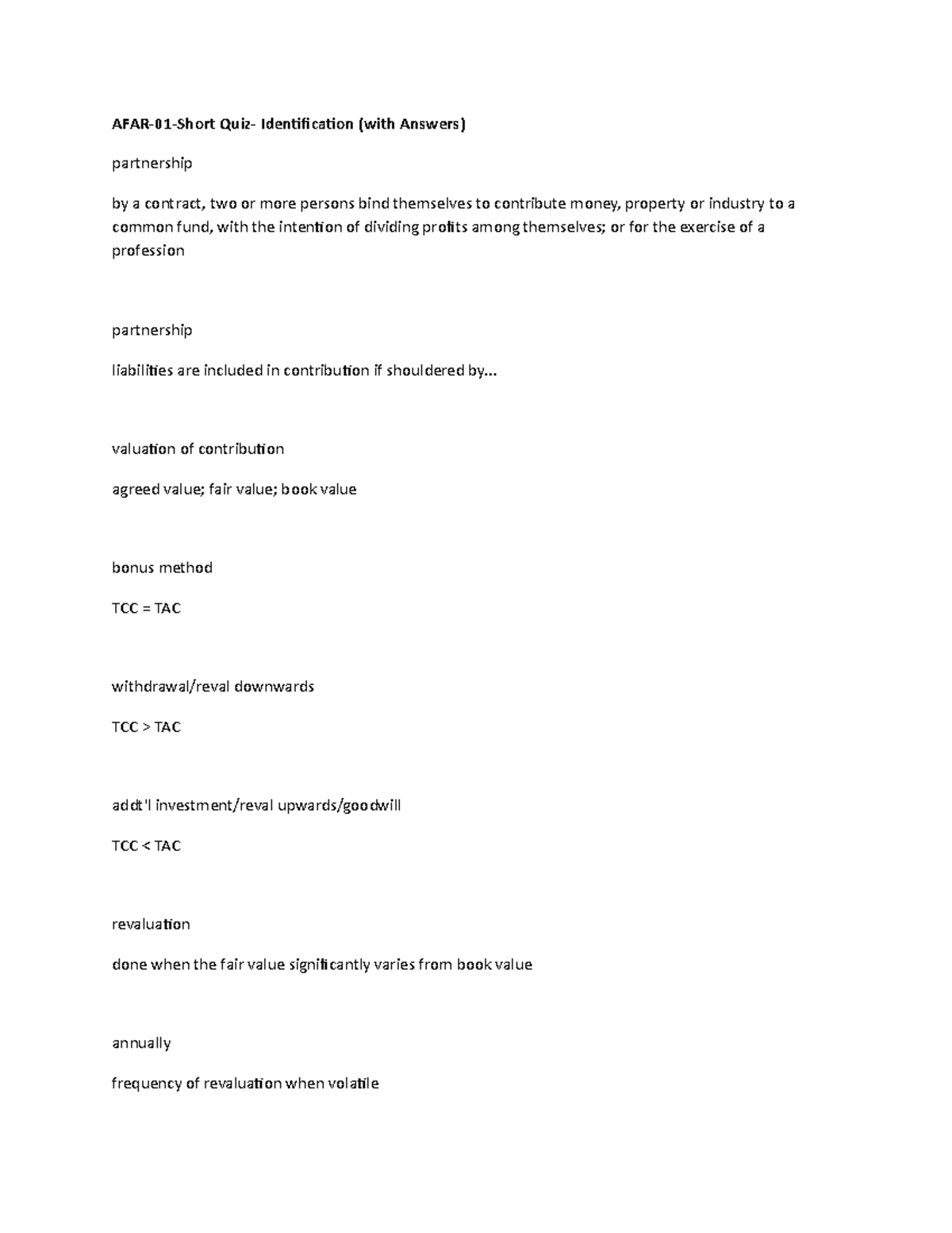 AFAR-01-Short Quiz- Identification (with Answers) - AFAR-01-Short Quiz ...