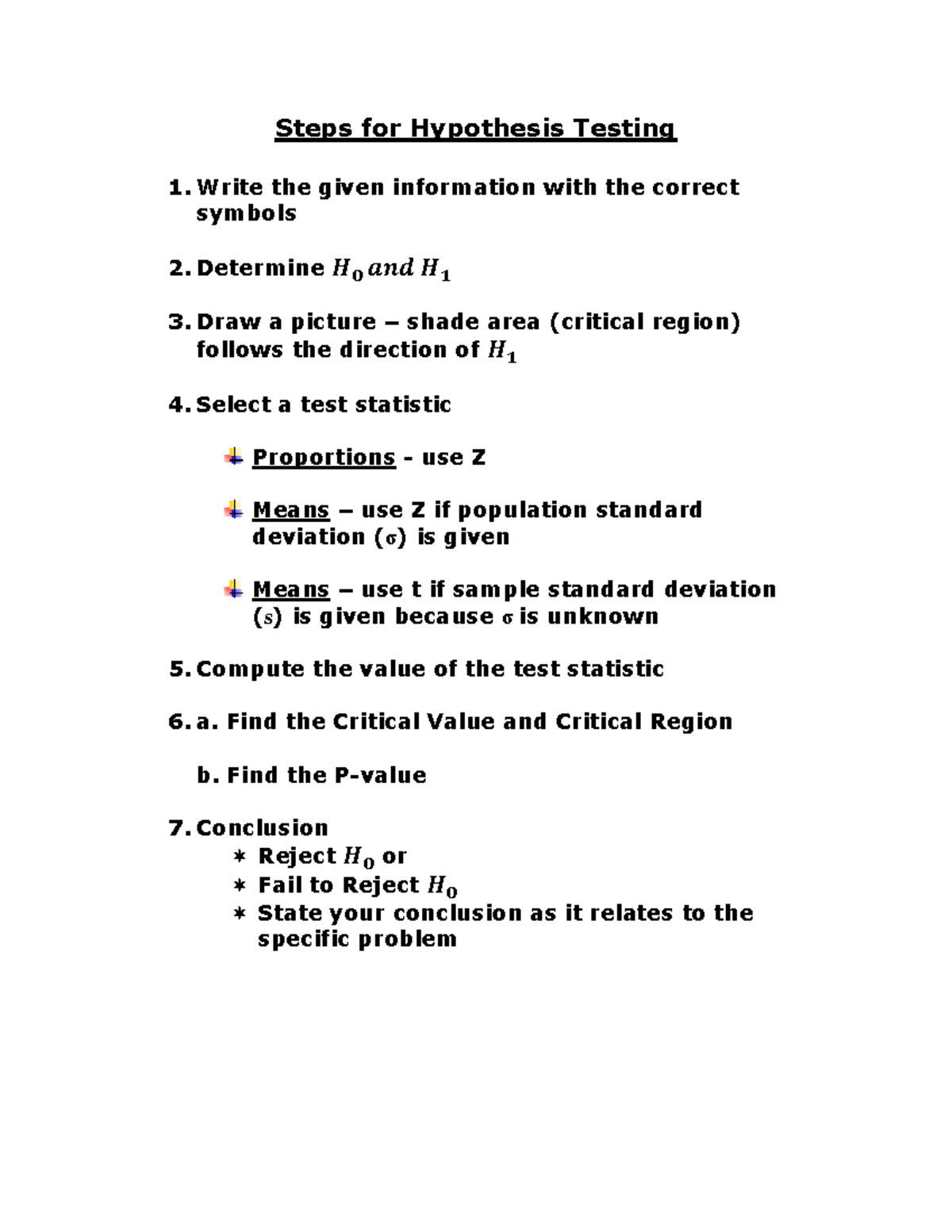 Notes; Sec 8-2 8-3; Steps for Hypothesis Testing-1 - Steps for ...