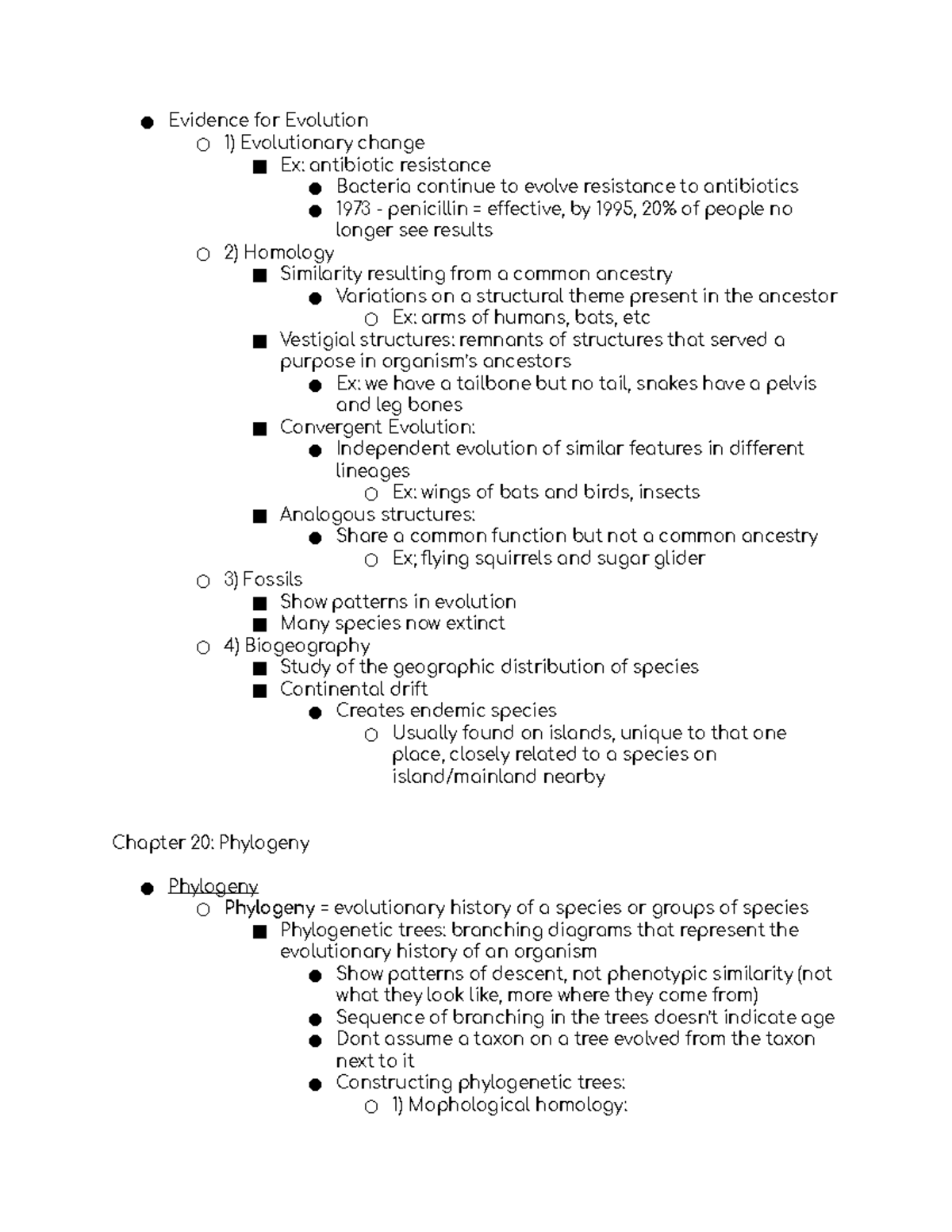 Biology unit 5 - Unit 5 notes - Evidence for Evolution 1) Evolutionary ...