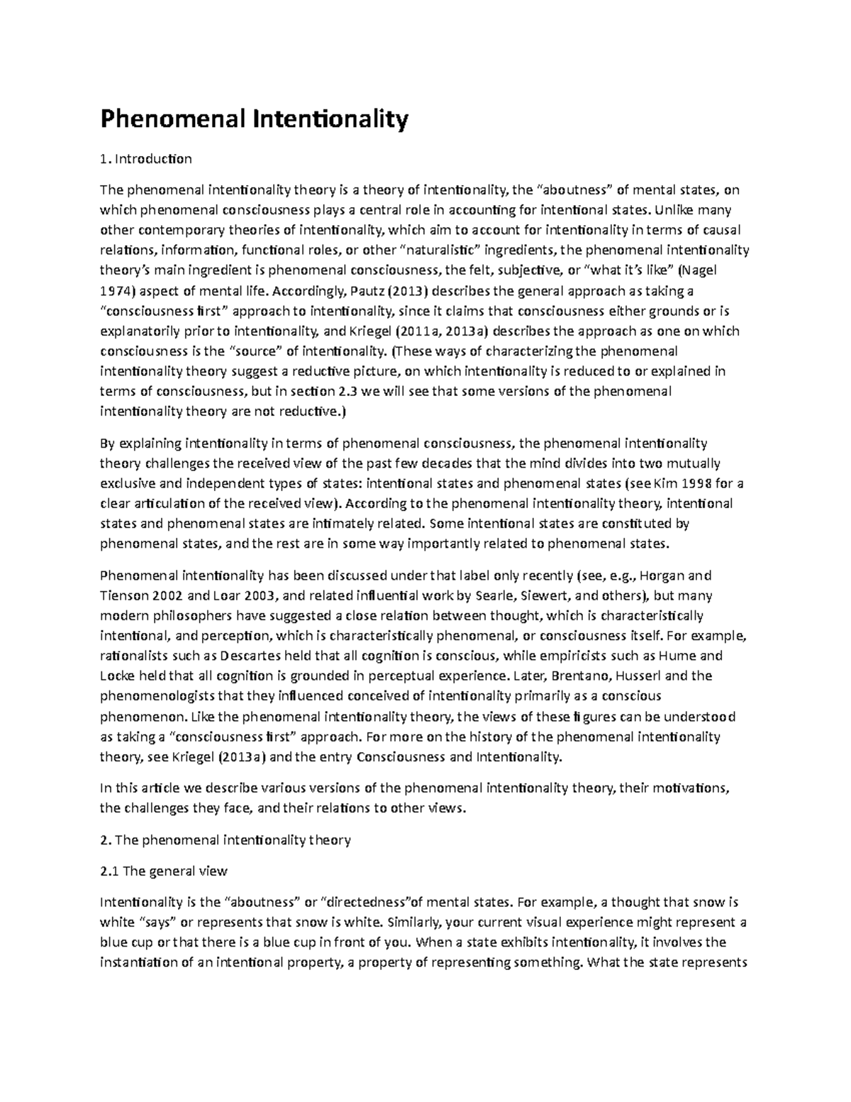 Lecture in Phenomenal Intentionality - Phenomenal Intentionality ...