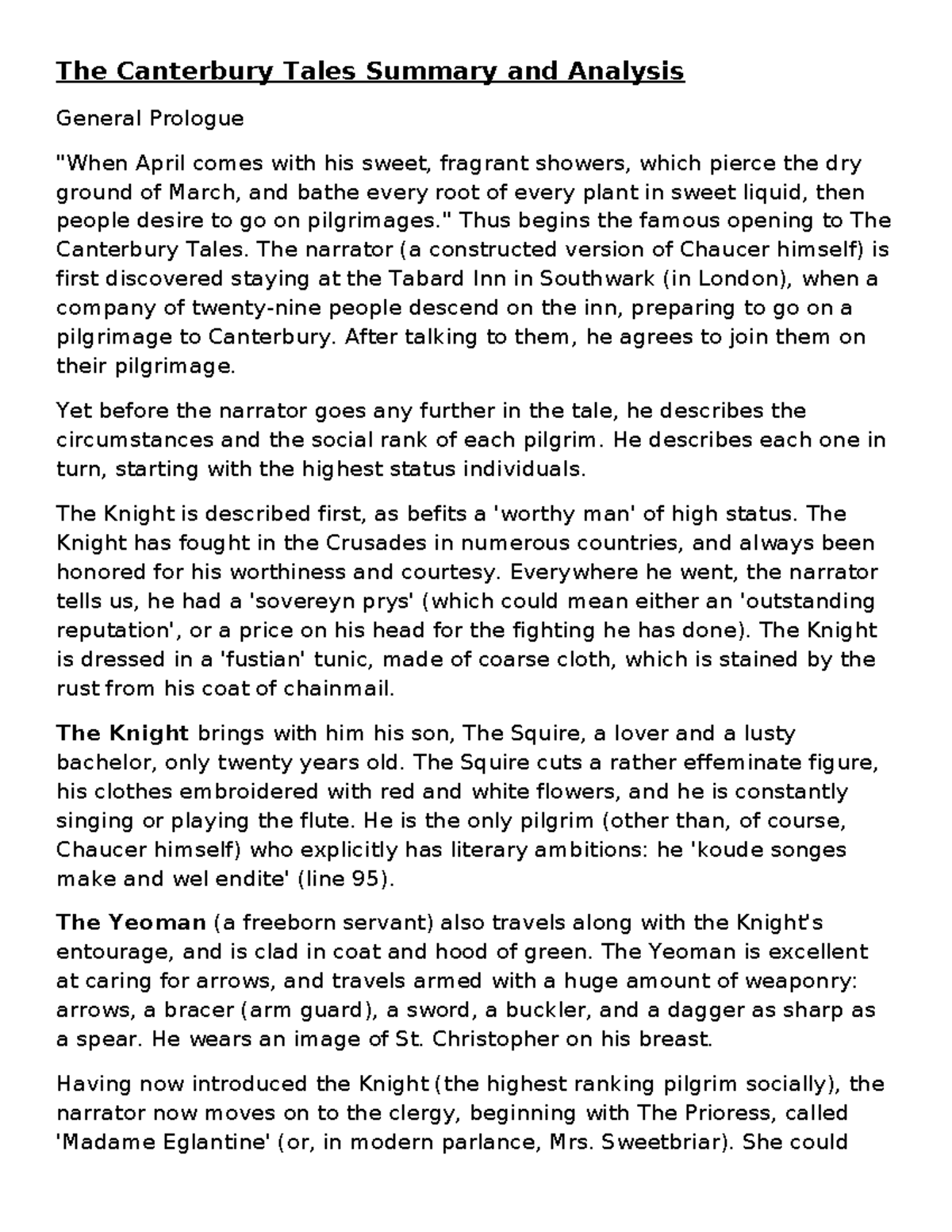 The Canterbury Tales Analysis - The Canterbury Tales Summary and ...