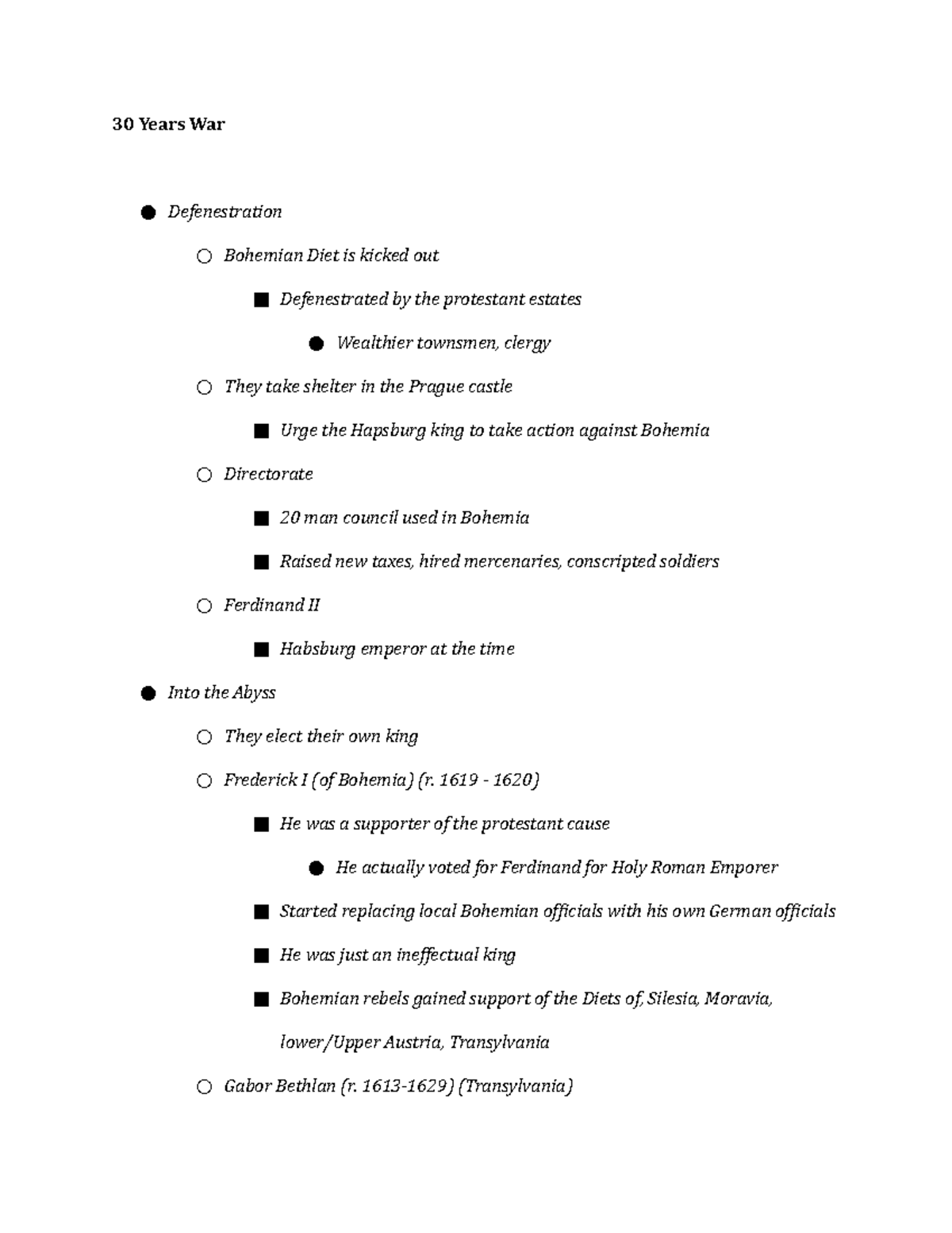 30 Years War - Professor Stolarski - 30 Years War Defenestration ...