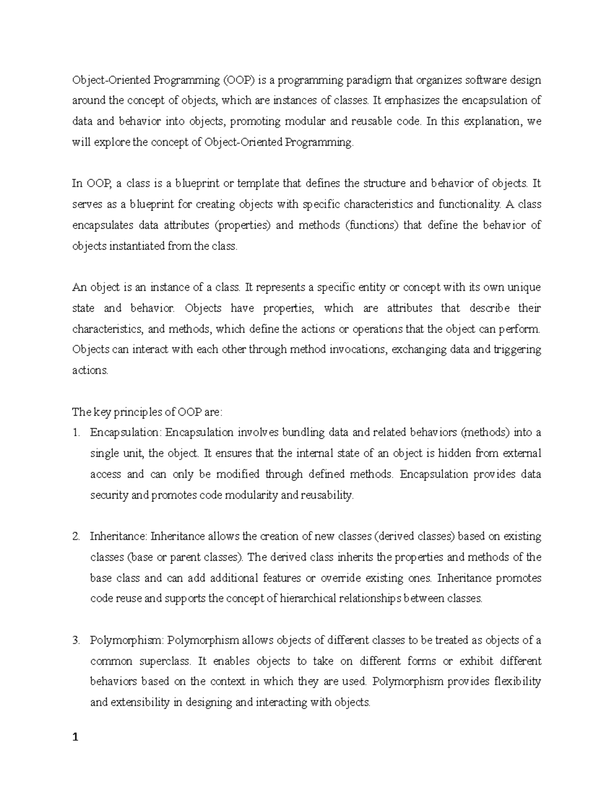 Computer Object Oriented Programming Note Class Object Oriented Programming Oop Is A