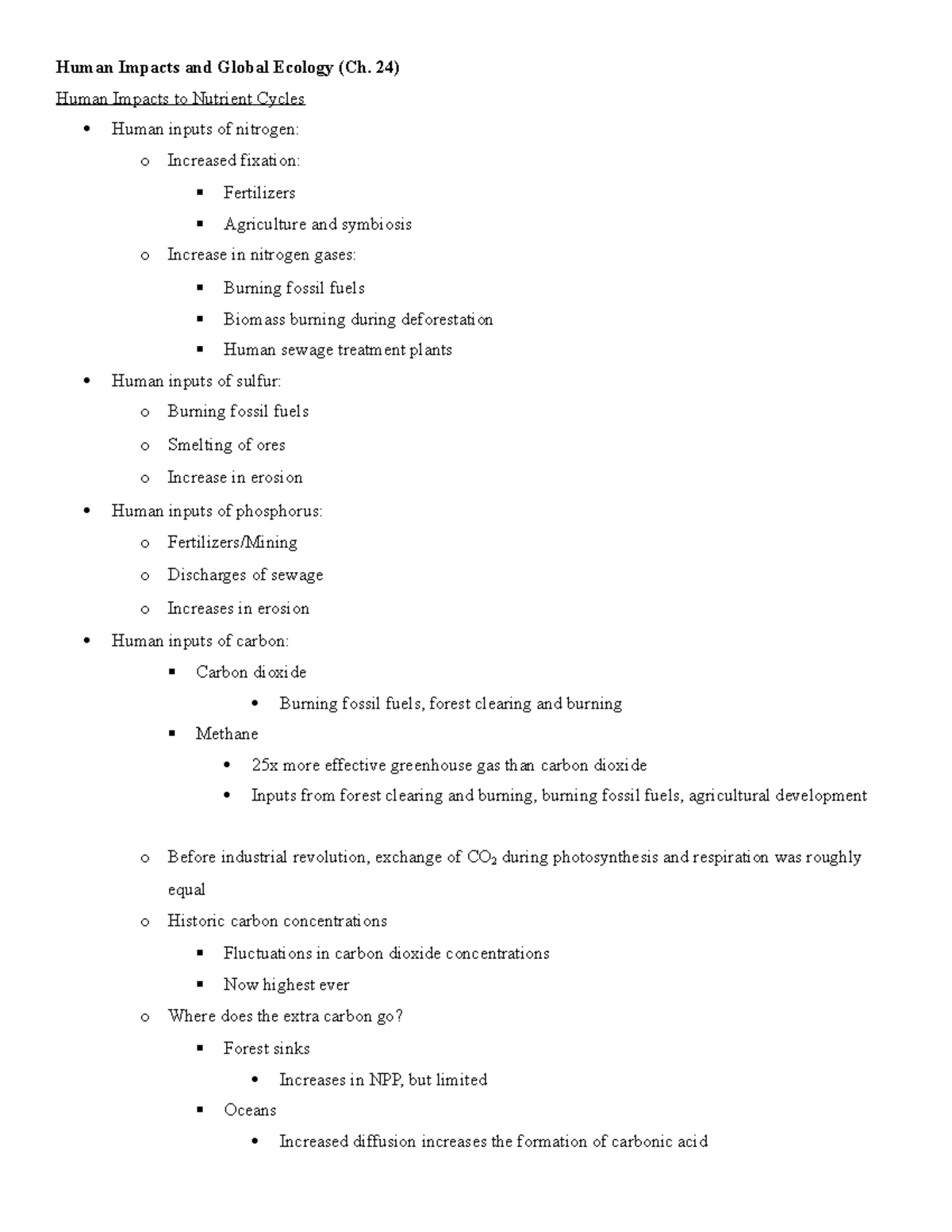 Biology-Human Impacts and Global Ecology Outline - Human Impacts and ...