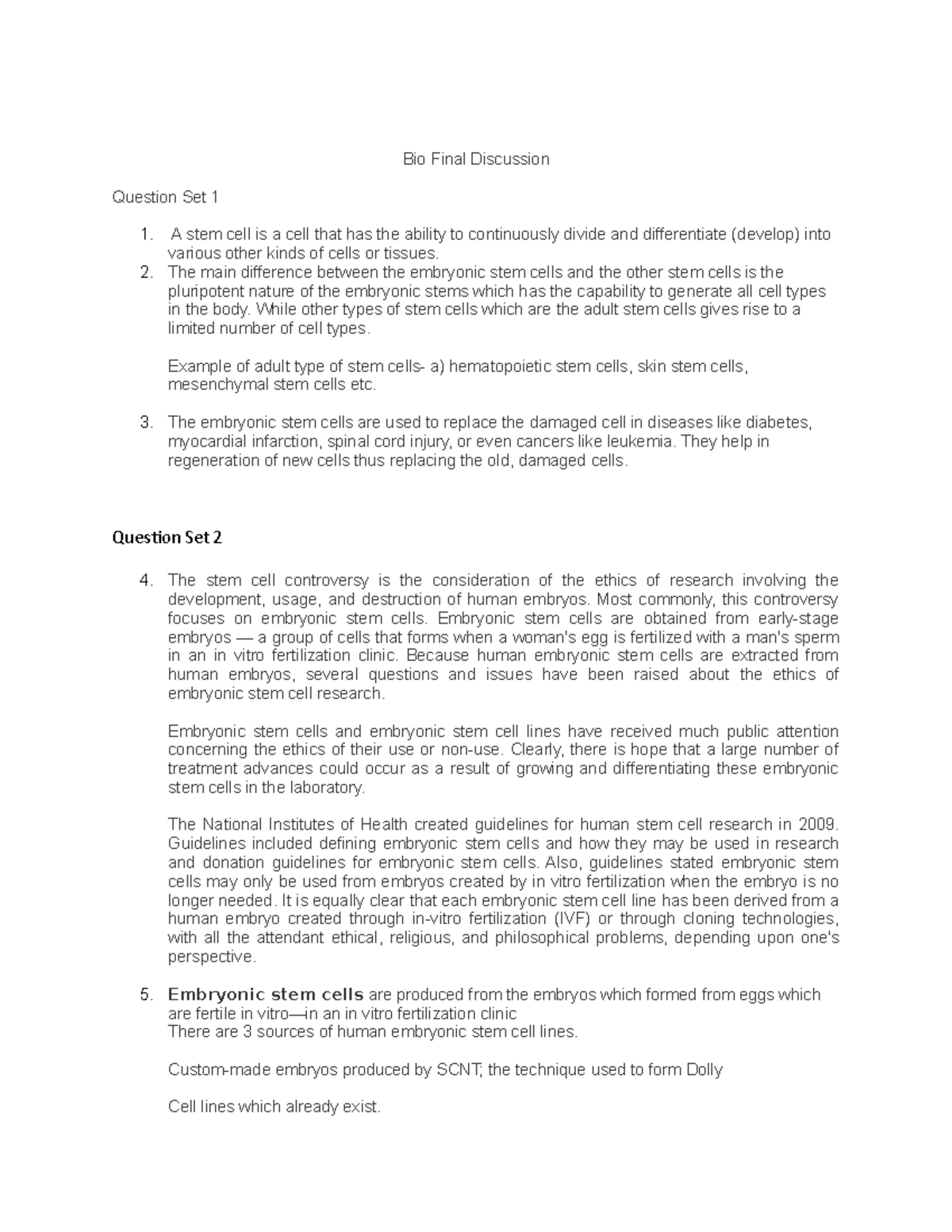 Bio 3 - genetics notes - Bio Final Discussion Question Set 1 A stem ...