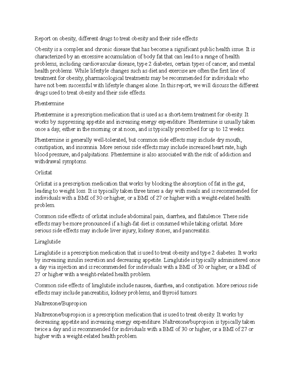 9 Report on obesity, different drugs to treat obesity and their side ...