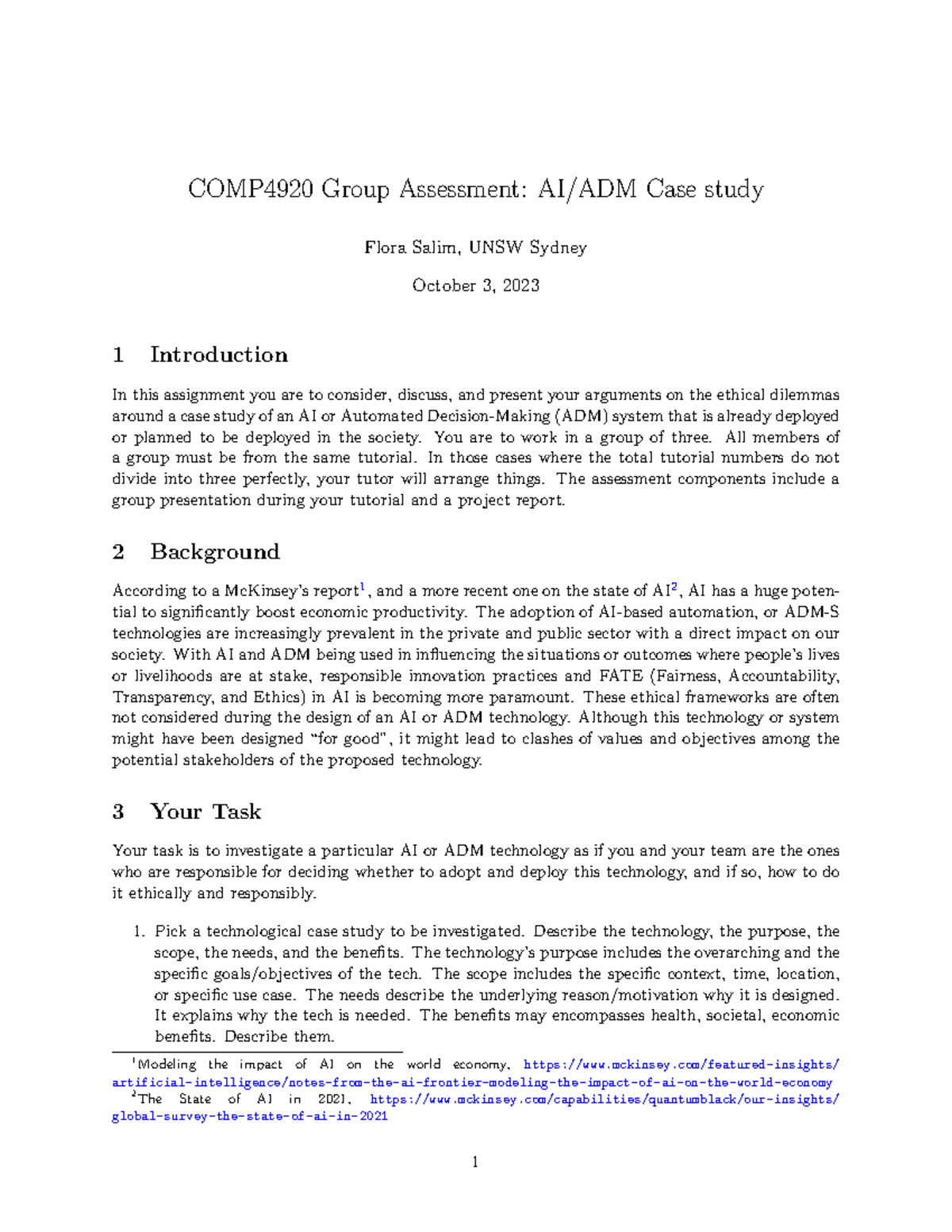 COMP4920 Ethics Case Study Assignment-3 1 - COMP4920 Group Assessment: AI/ADM Case study Flora ...