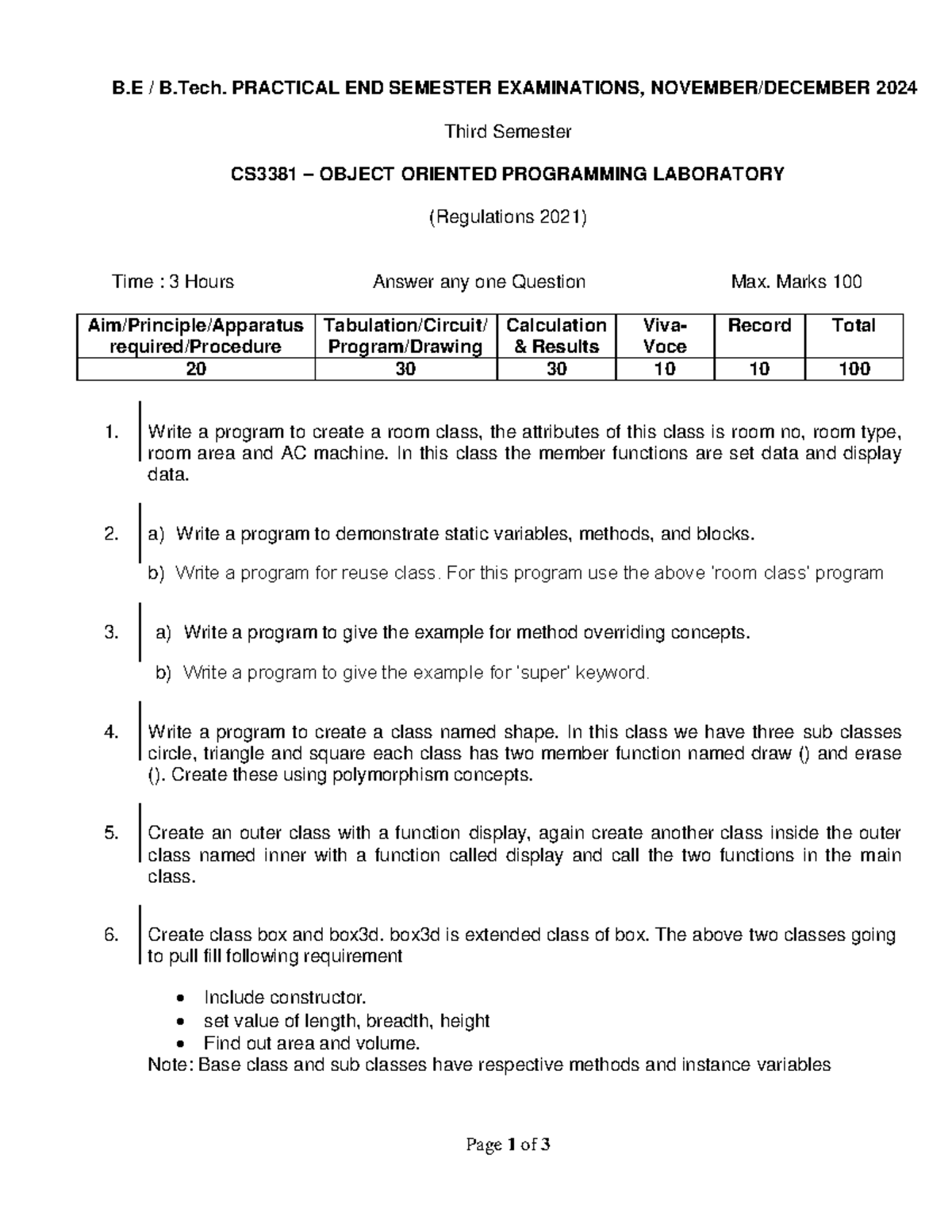 CS3381 SET4 - hii - Page 1 of 3 B / B. PRACTICAL END SEMESTER EXAMINATIONS, NOVEMBER/DECEMBER ...