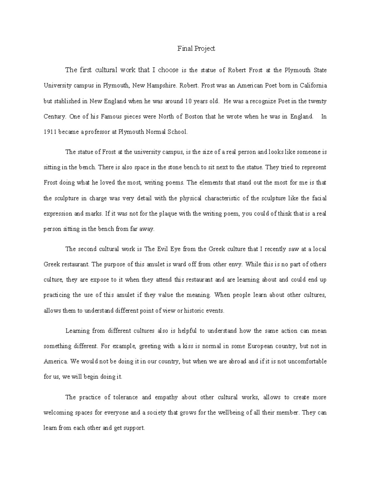 Final Project - humanities - Final Project The first cultural work that ...