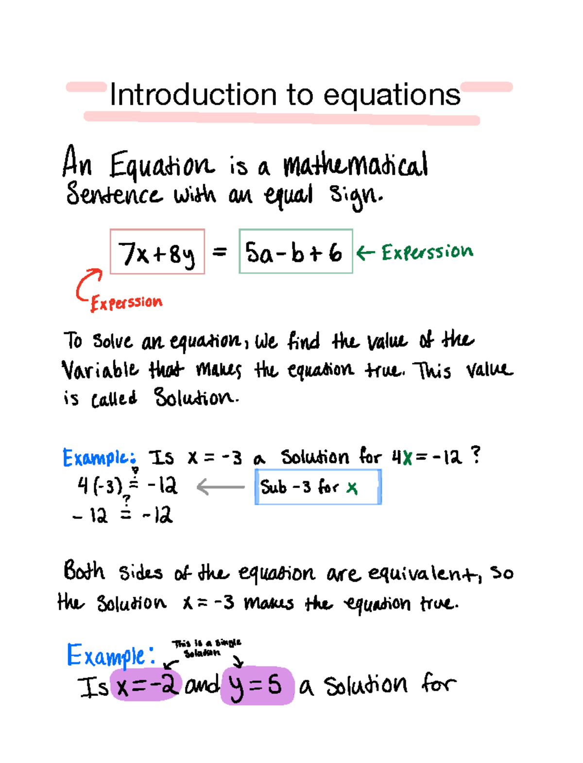 Introduction to Equations - An Equation is a mathematical Sentence with ...