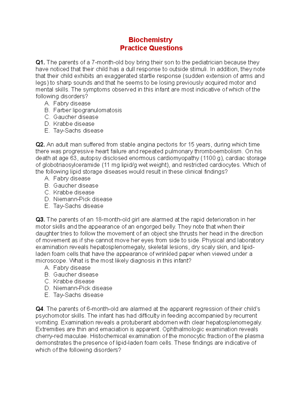 Biochemistry Practice Queestion 2 - Biochemistry Practice Questions Q1 ...