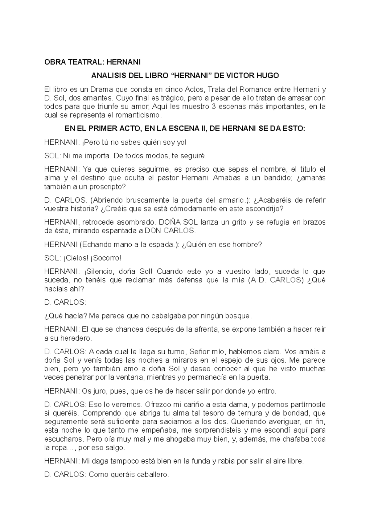 OBRA Teatral Hernani - En este Análisis se encuentra características ...