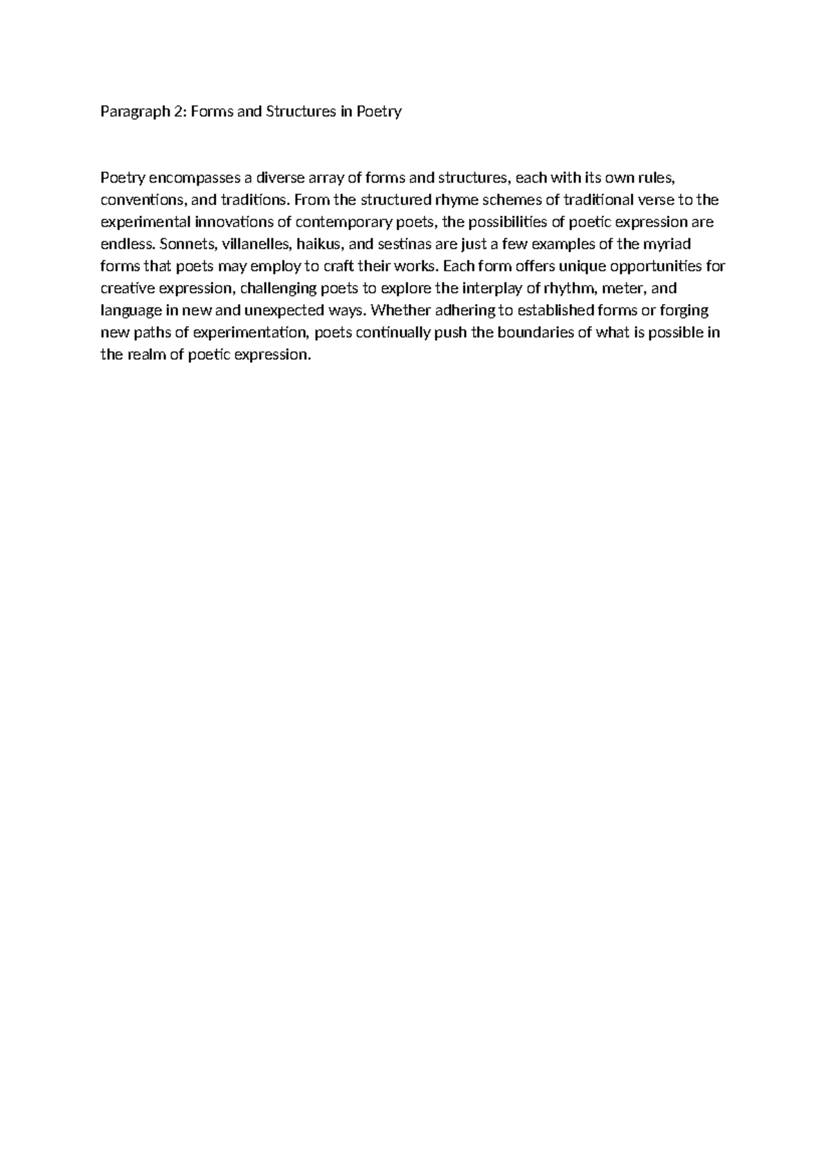 Poetry 2 - Paragraph 2: Forms and Structures in Poetry Poetry ...