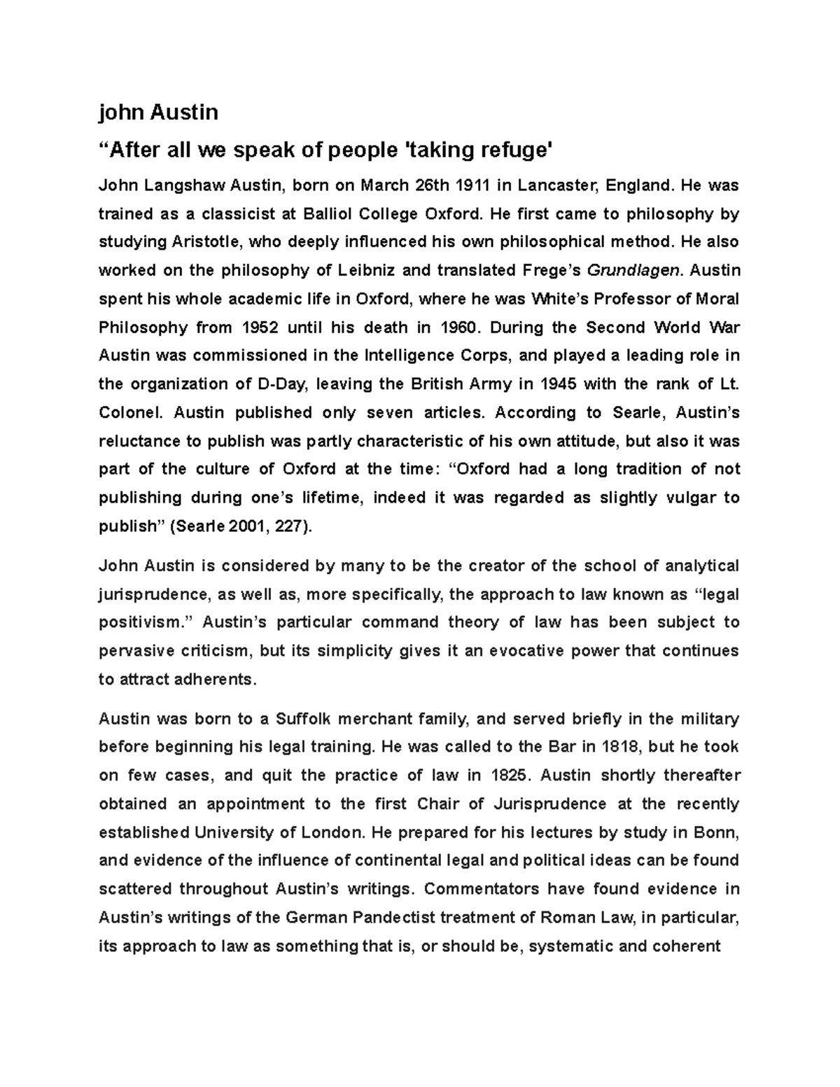 Philosopher john Austin - john Austin “After all we speak of people ...