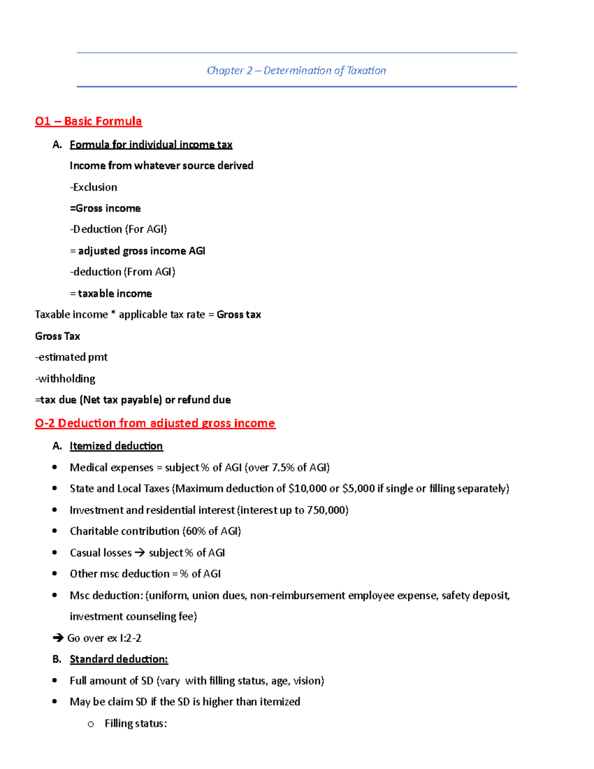 Chapter 2 - Chapter 2 Determination of Taxation O1 Basic Formula A ...