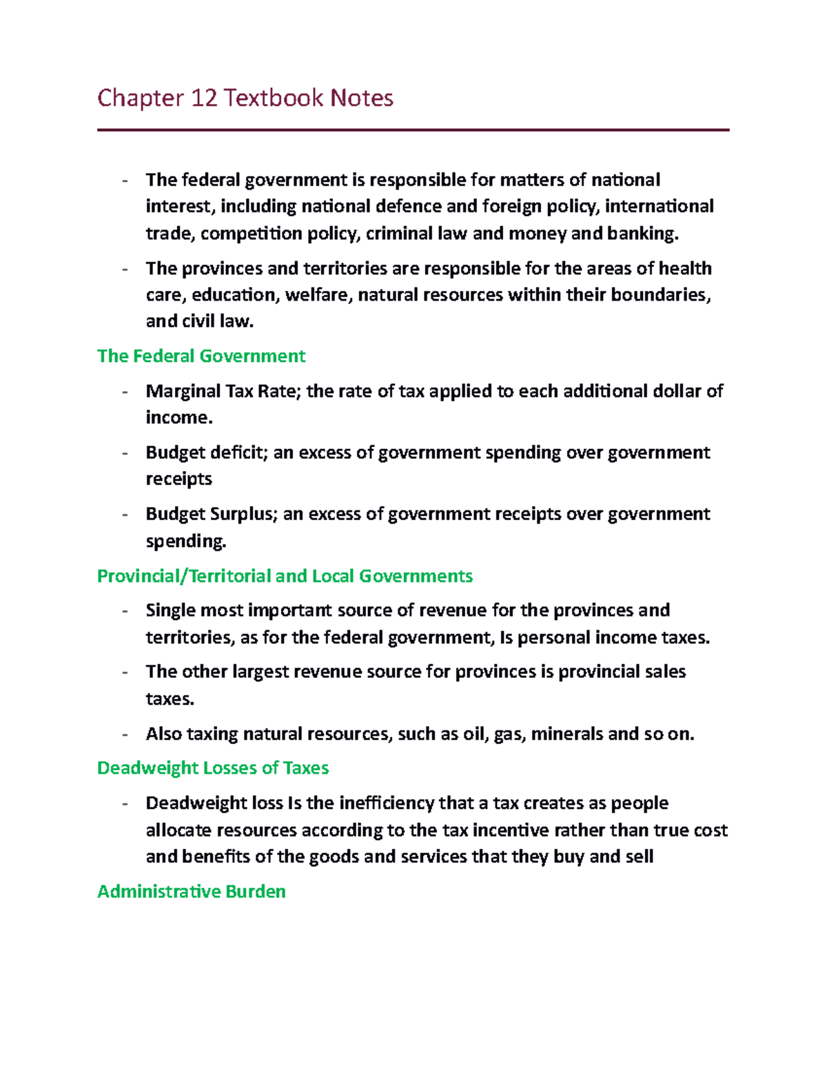 Chapter 12 Textbook Notes - Chapter 12 Textbook Notes - The federal ...