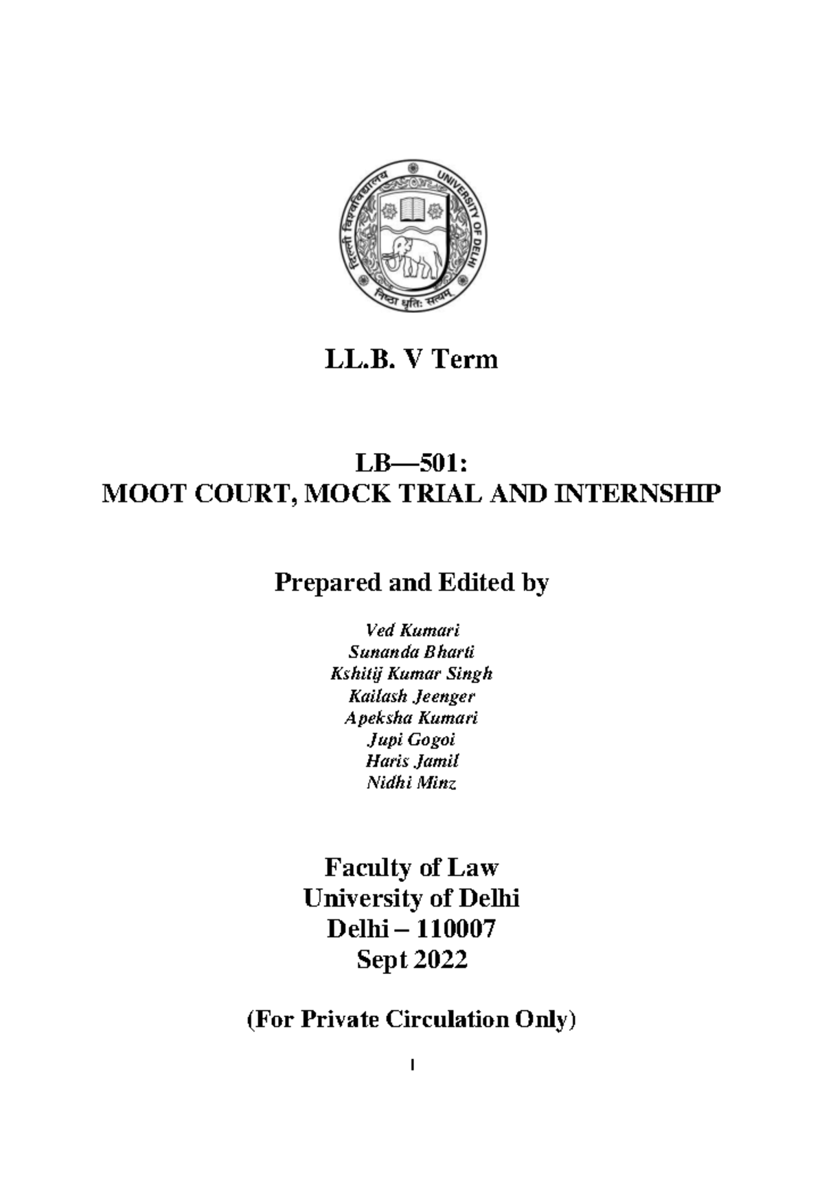 LB 501-Moot Court Mock Trial and Internship 2022 - LL. V Term LB—501: MOOT COURT, MOCK TRIAL AND ...