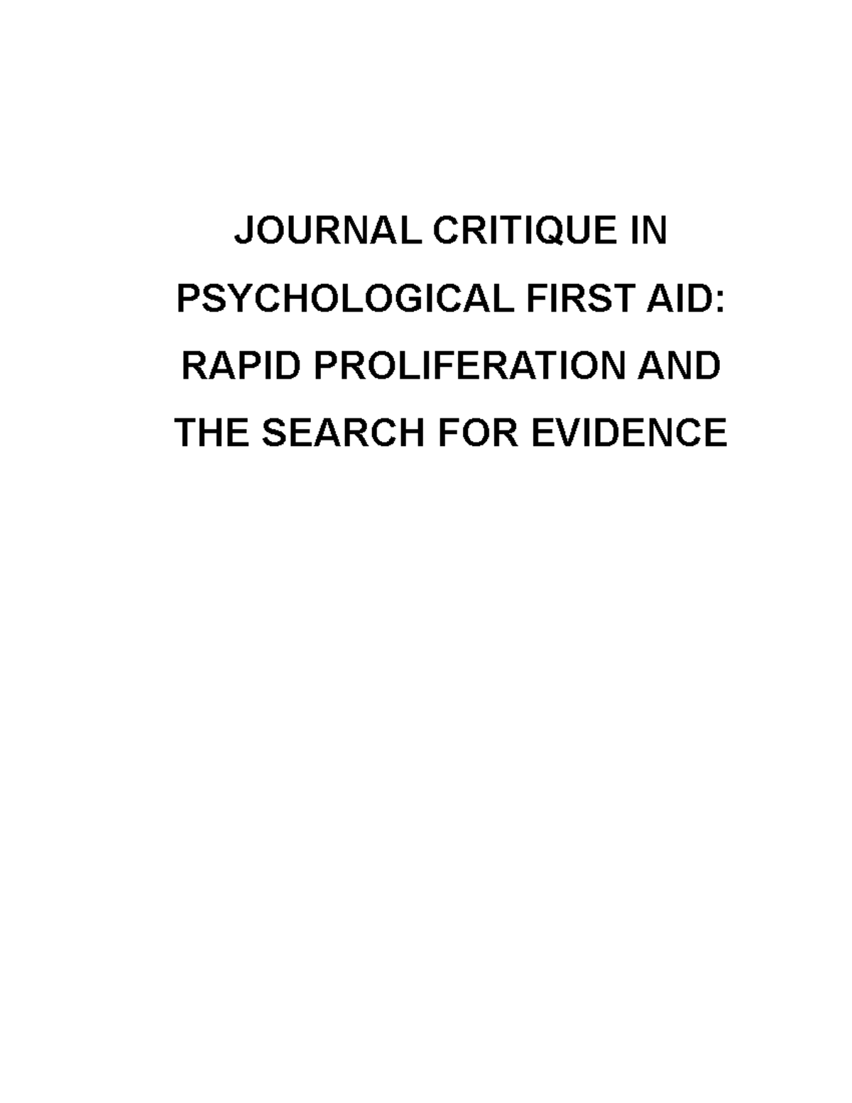 Journal Critique IN Psychological First AID - BS Psychology - Studocu
