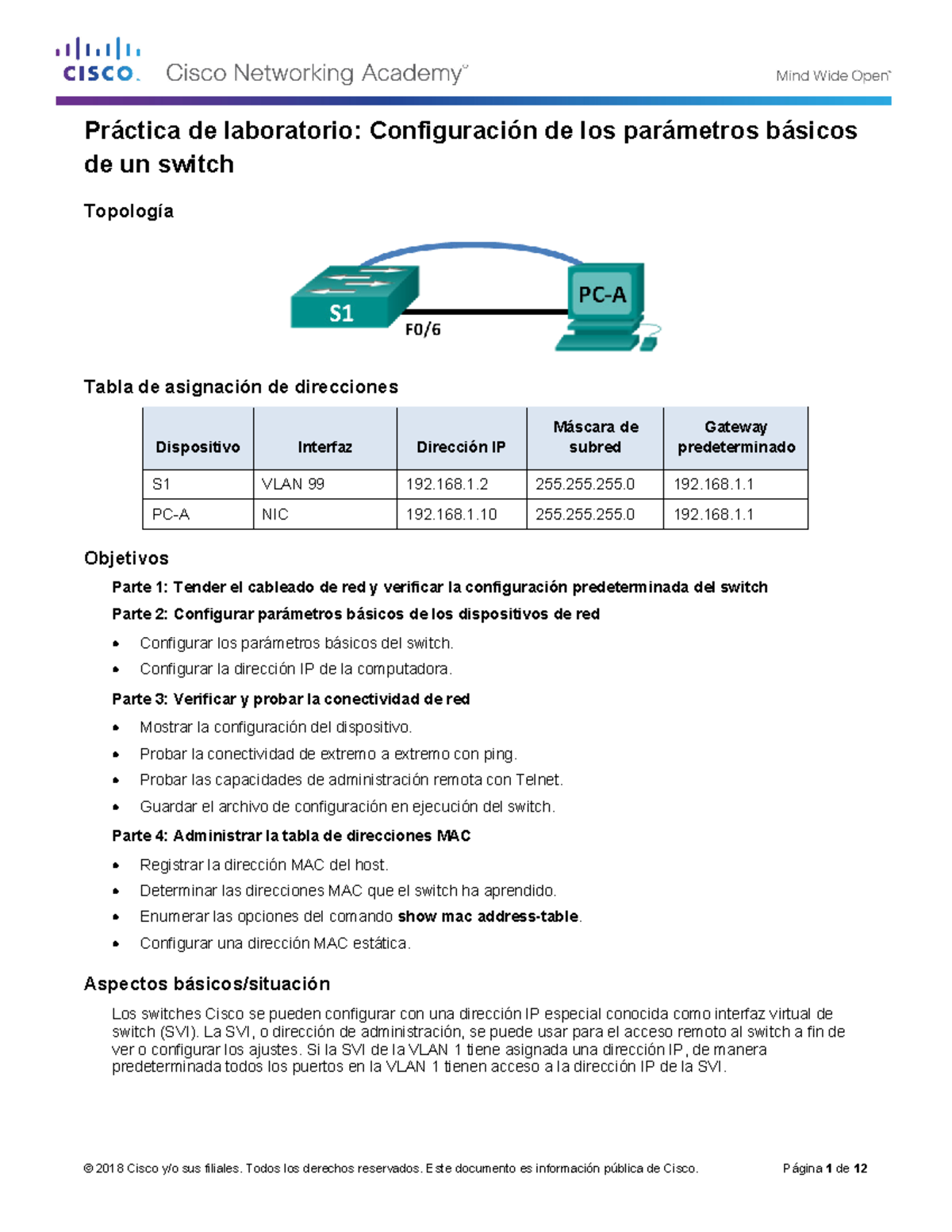 5.1.1.6 Lab - Configuring Basic Switch Settings - Práctica de laboratorio: Configuración de los ...
