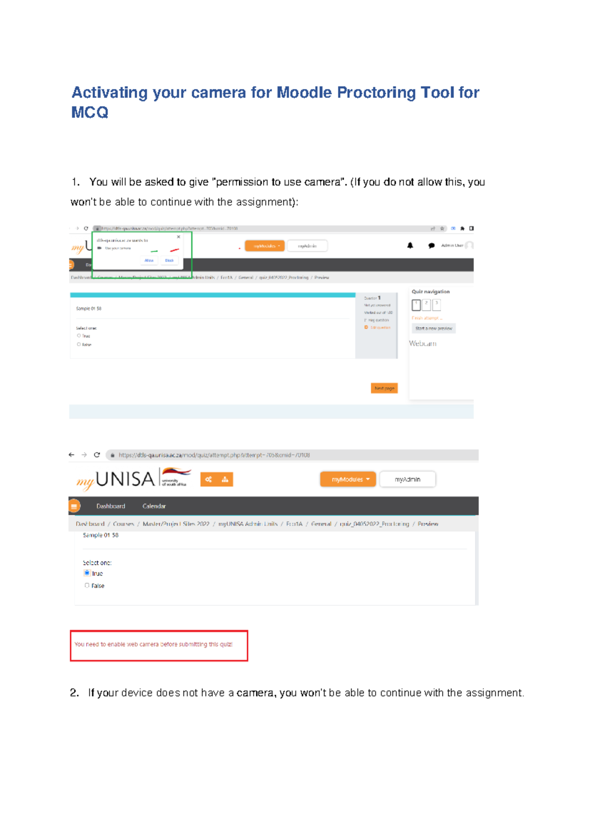 Activating your camera for Moodle Proctoring Tool for MCQ - (If you do ...