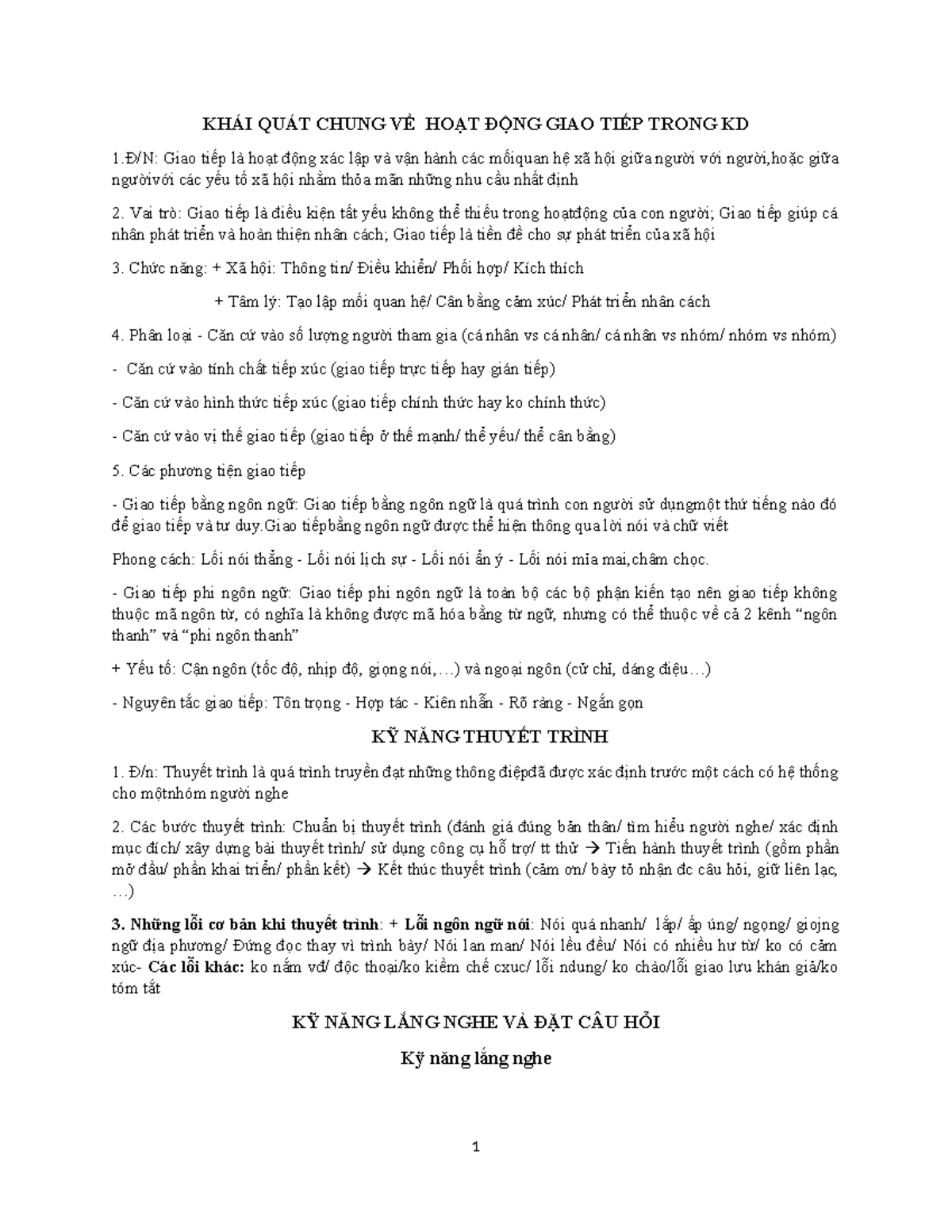 Tổng hợp kthuc gttkd - Không - KHÁI QUÁT CHUNG VỀ HOẠT ĐỘNG GIAO TIẾP TRONG KD 1.Đ/N: Giao tiếp ...