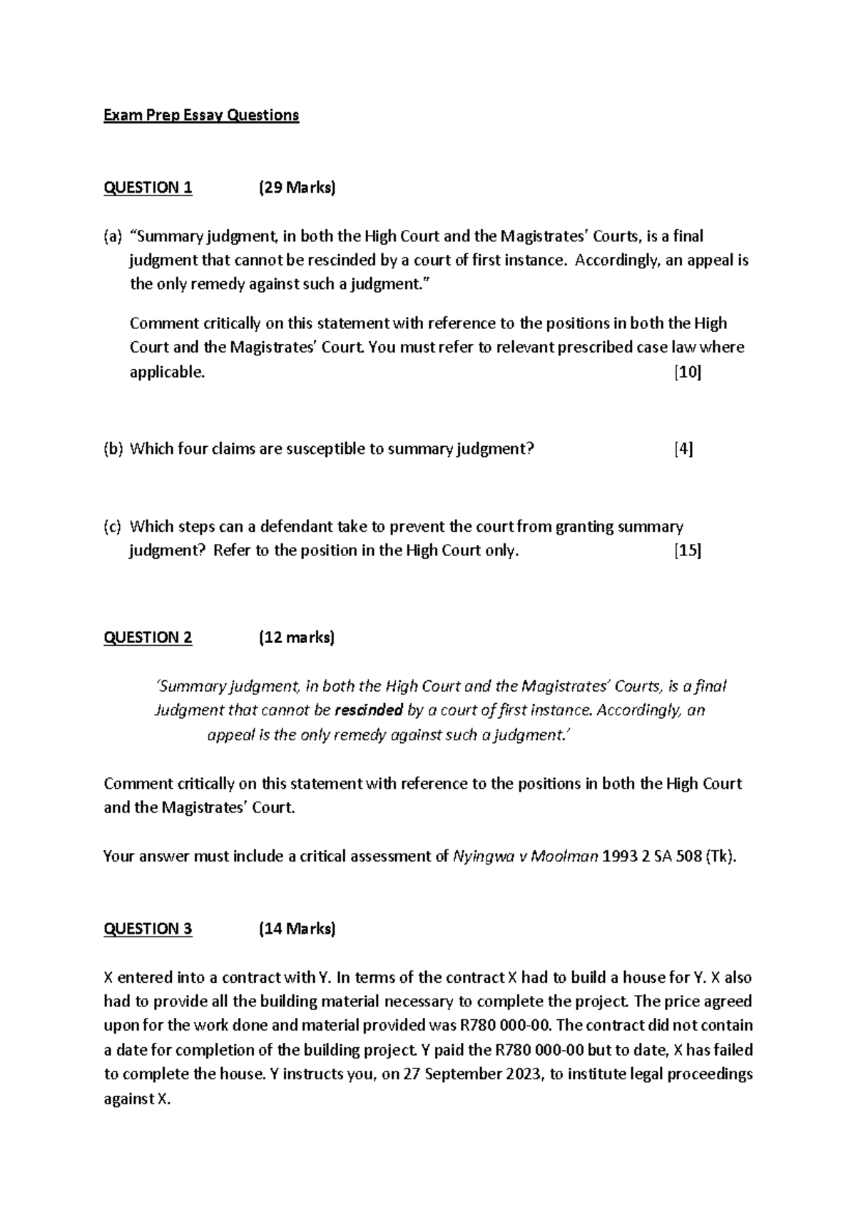 Exam Prep Essay Questions - Exam Prep Essay Questions QUESTION 1 ( 29 ...