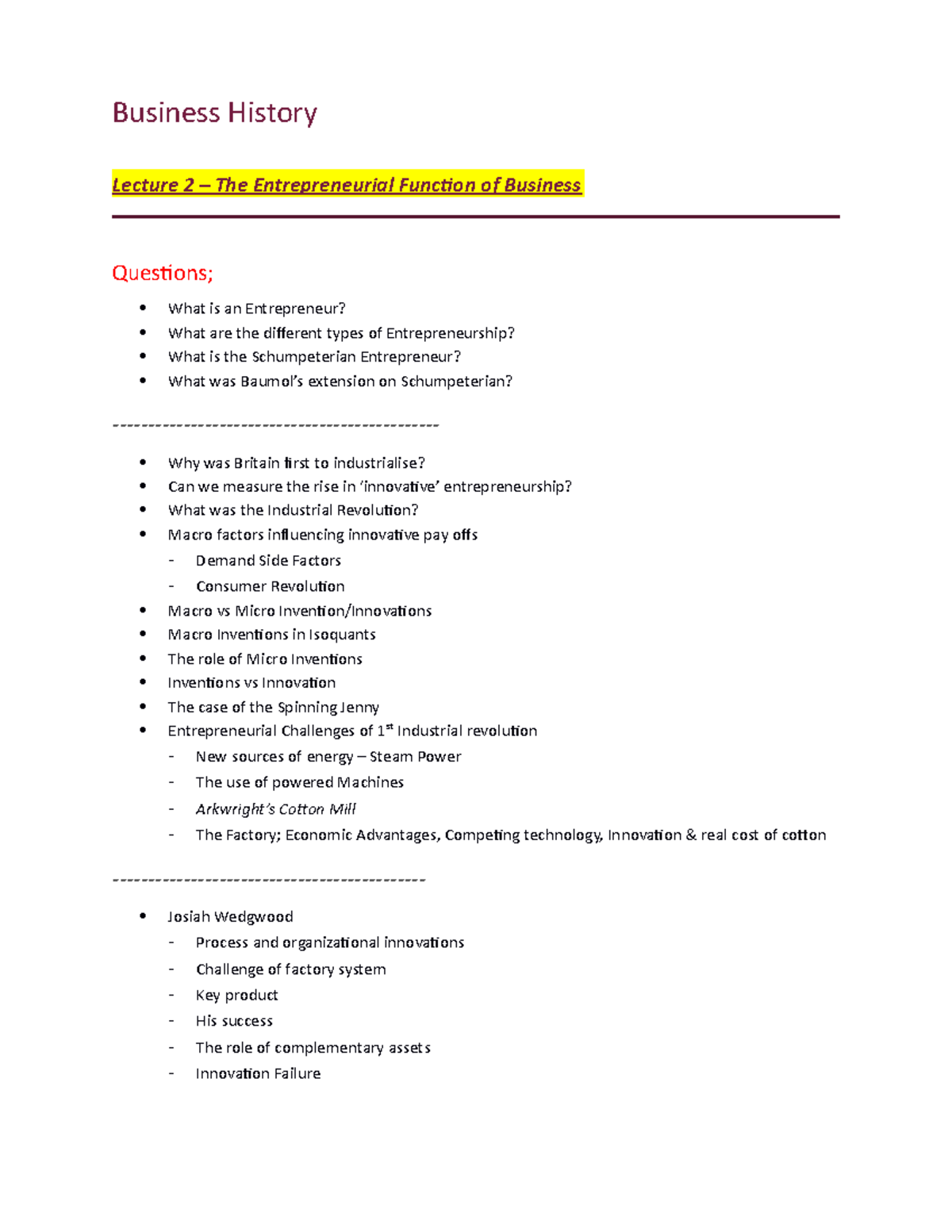Business History - Business History Lecture 2 – The Entrepreneurial ...
